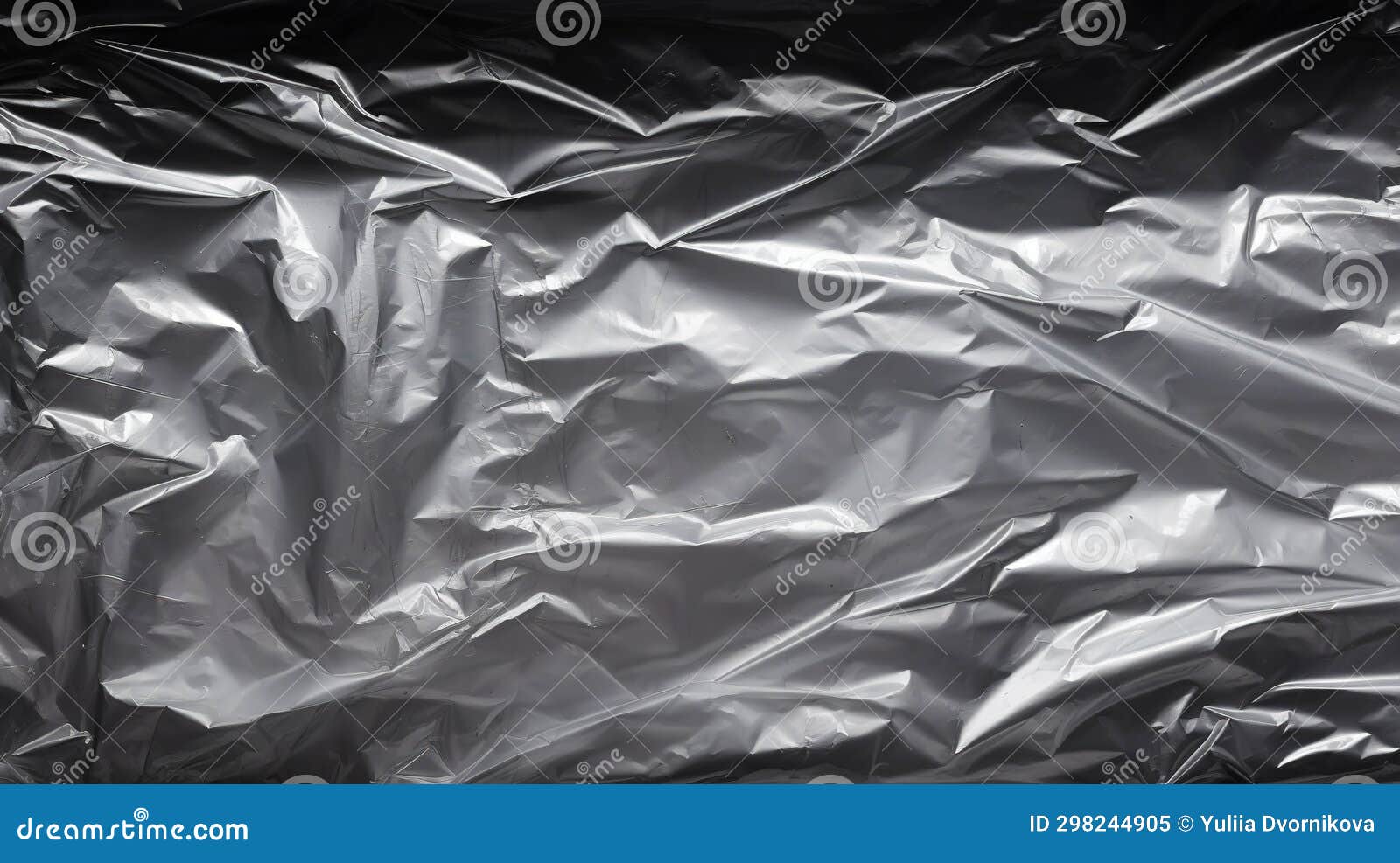 Transparent Wrinkled Plastic Wrap on Black Background. Crumpled Dark ...