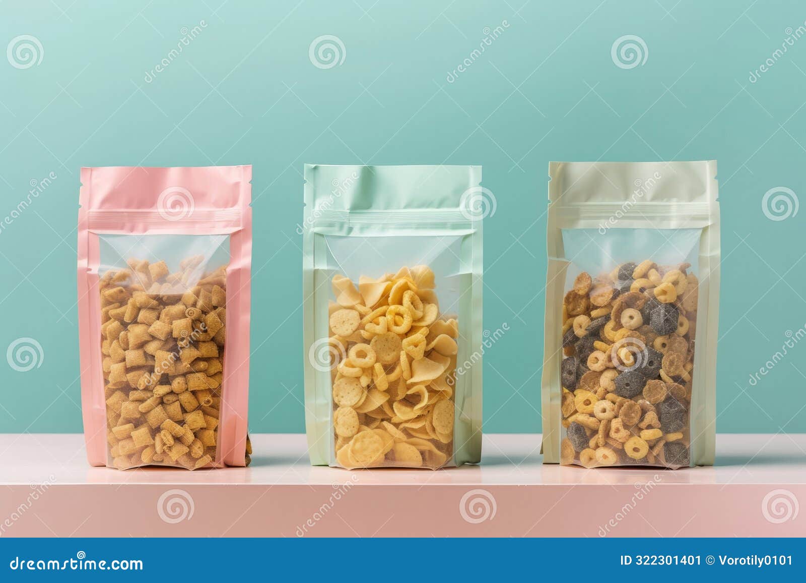 Transparent Ziplock Bags with Several Types of Cereals Isolated on a ...