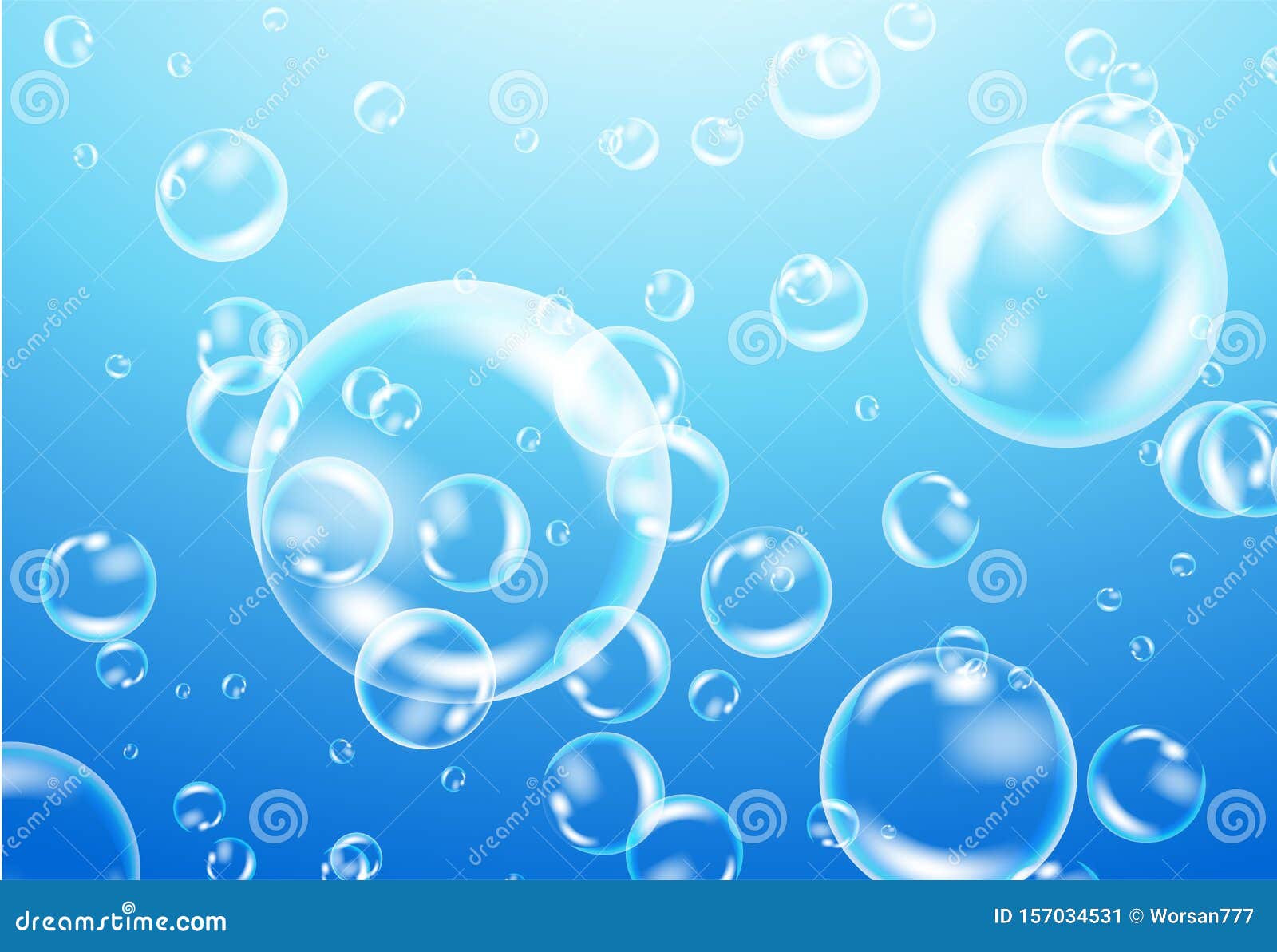 Realistic White Water Bubbles with Reflection on Blue Background. Stock ...