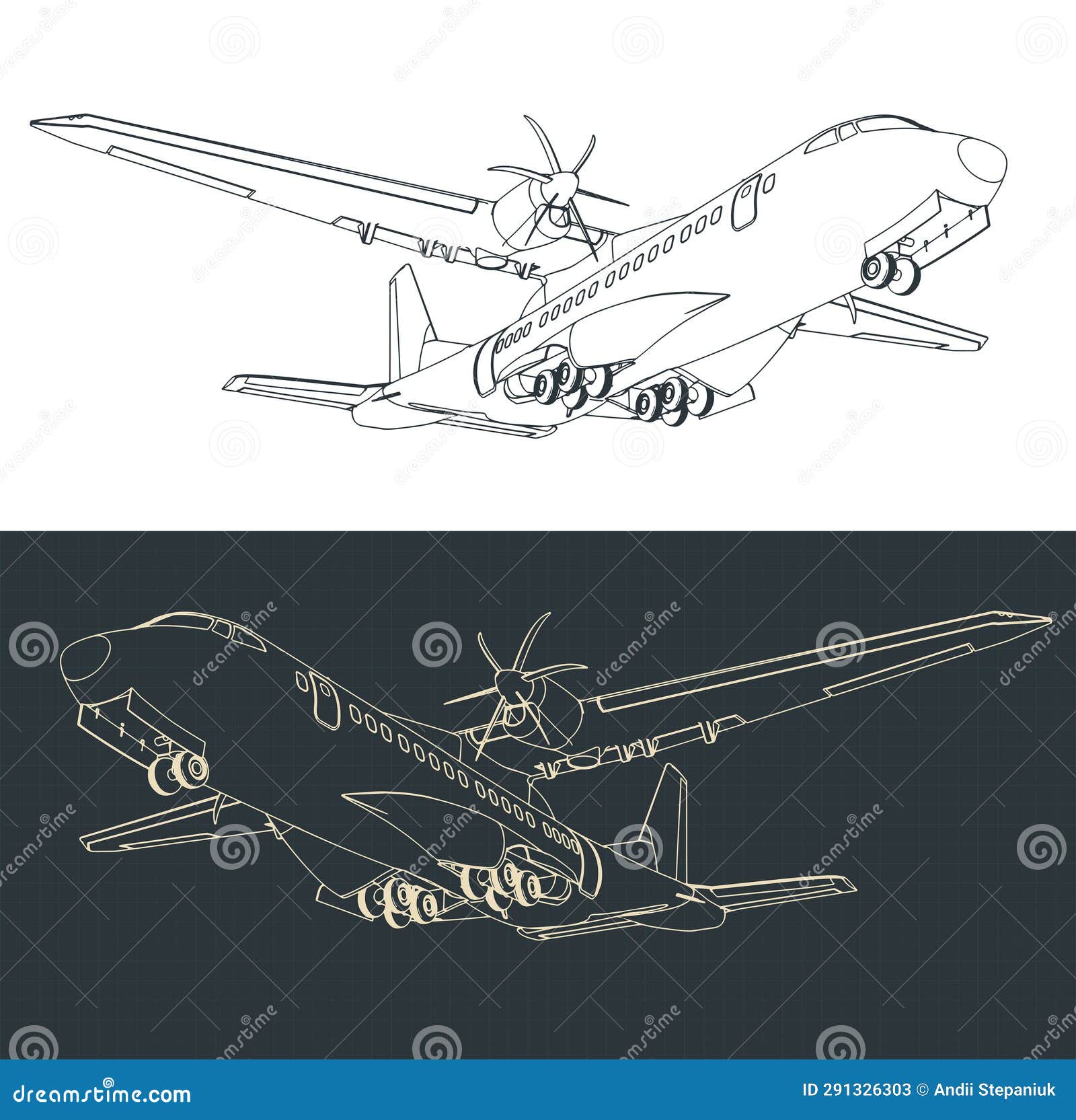 Turboprop Transport Aircraft Illustrations Closeup Cartoon Vector ...