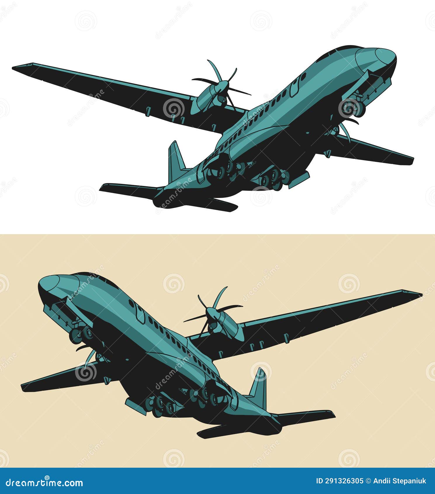 Turboprop Transport Aircraft Illustrations Closeup Cartoon Vector ...