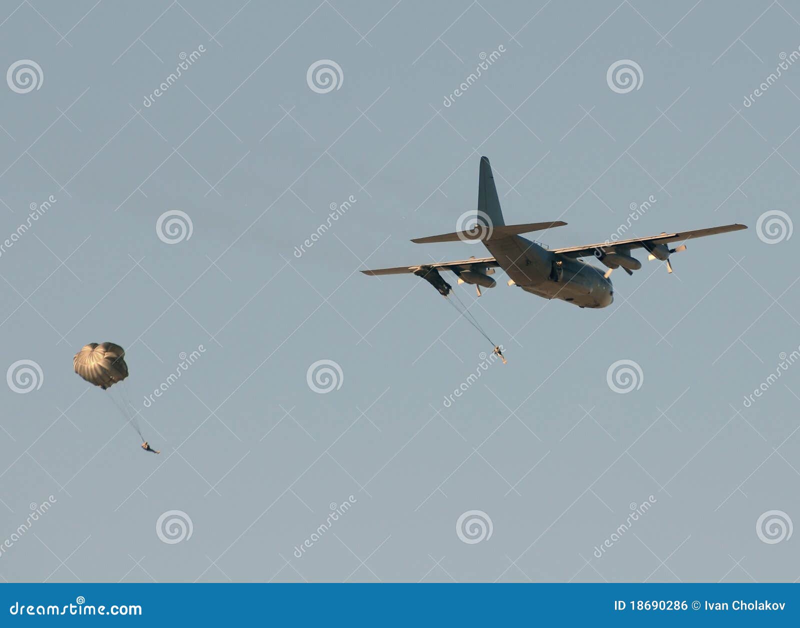 Transport Airplane Dropping Soldiers Stock Photo - Image of airplane ...