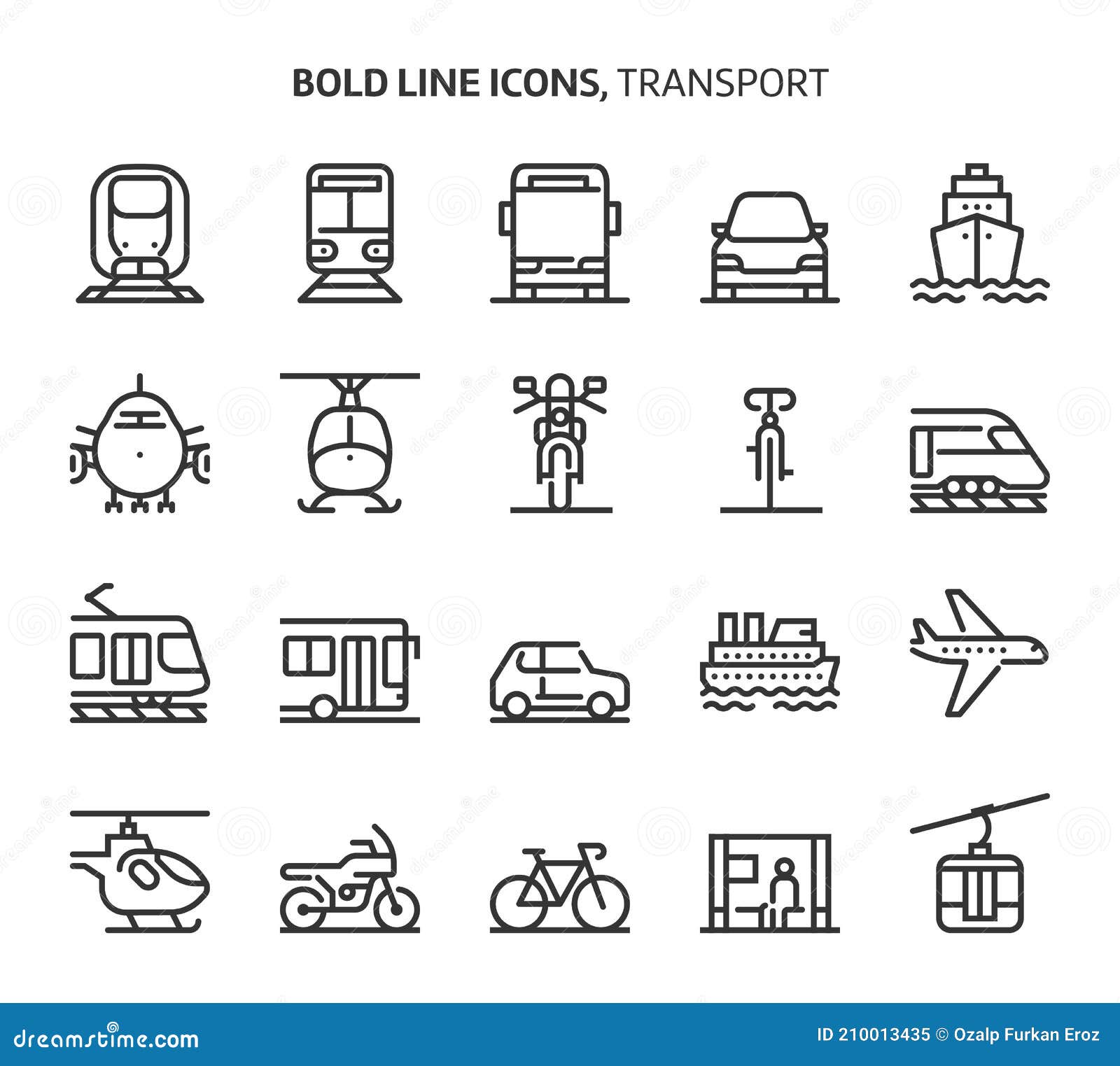 Transport, bold line icons stock vector. Illustration of metro - 210013435