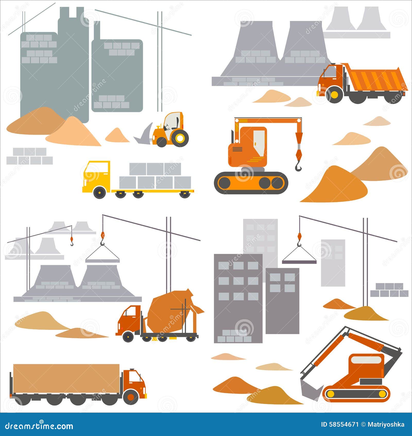 Transport and Construction, Construction Site, Vector Set Stock Vector ...