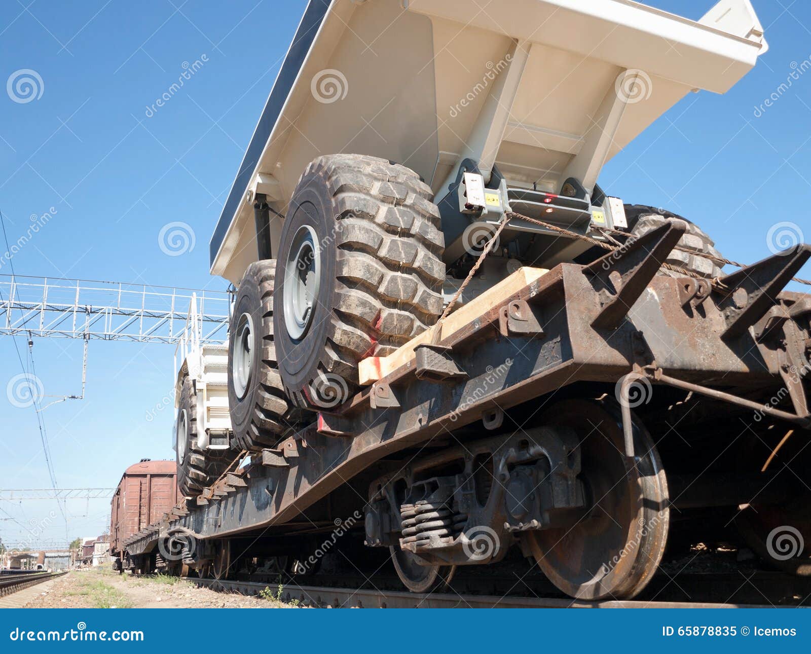 Transport of Heavy Mining Trucks by Rail Stock Image - Image of train ...