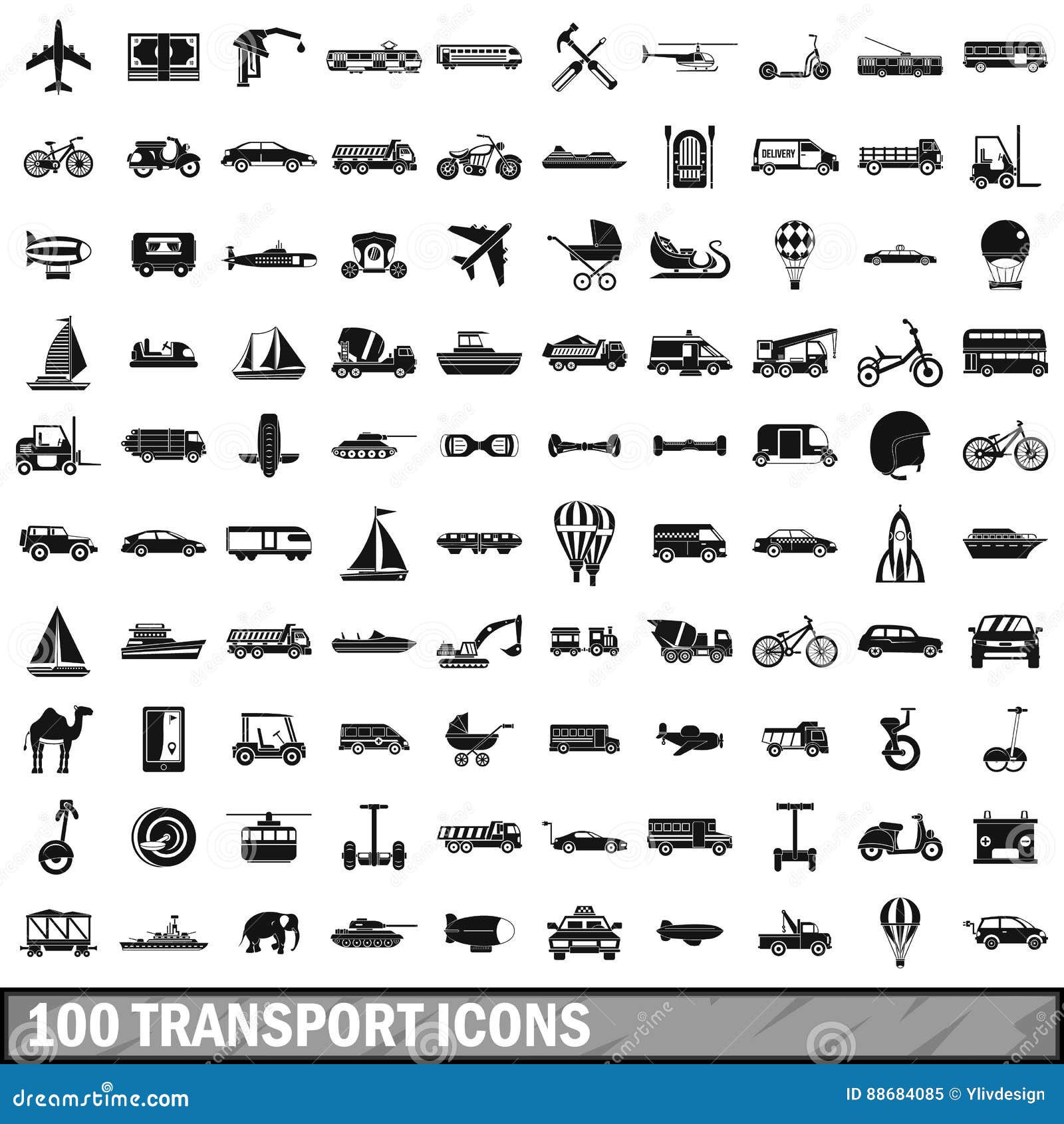 100 Transport Icons Set, Simple Style Stock Vector - Illustration of ...