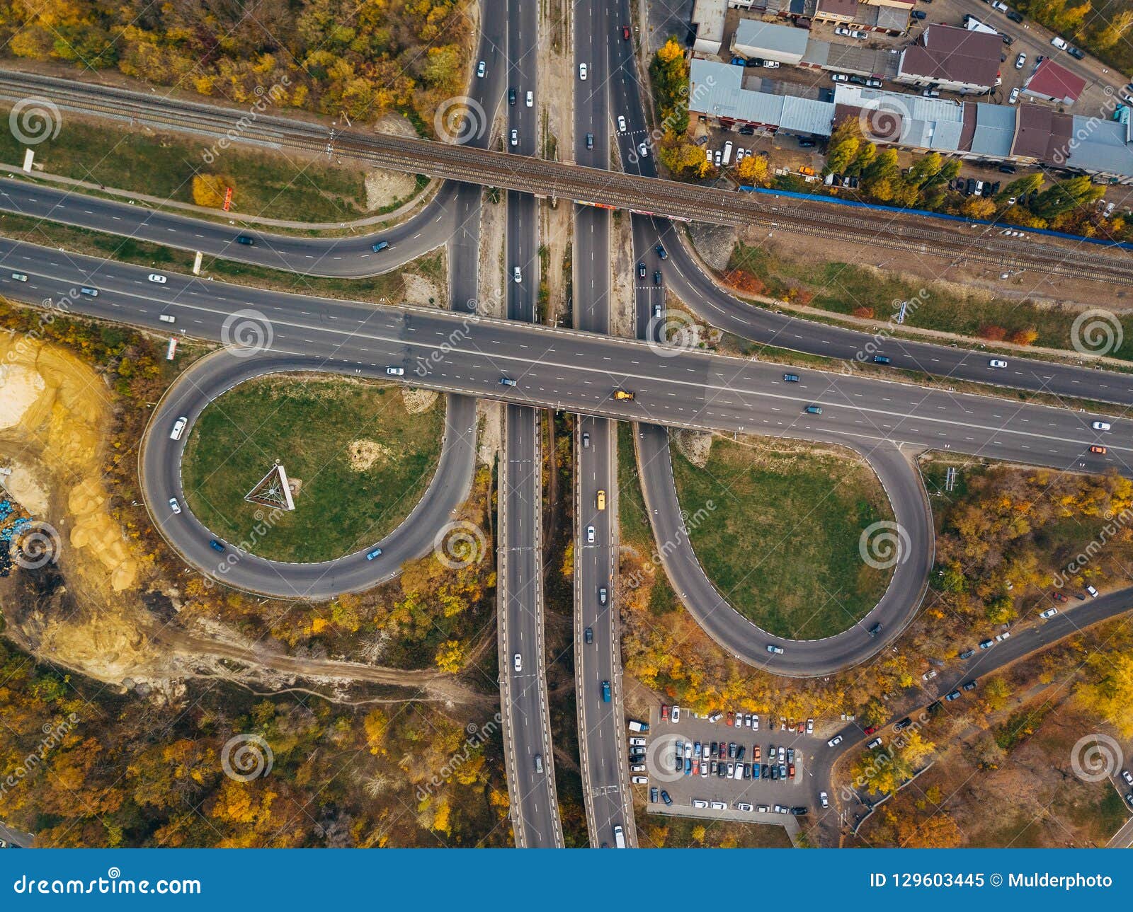 Transport Junction in Autumn, Top View from Drone Point of View Stock ...