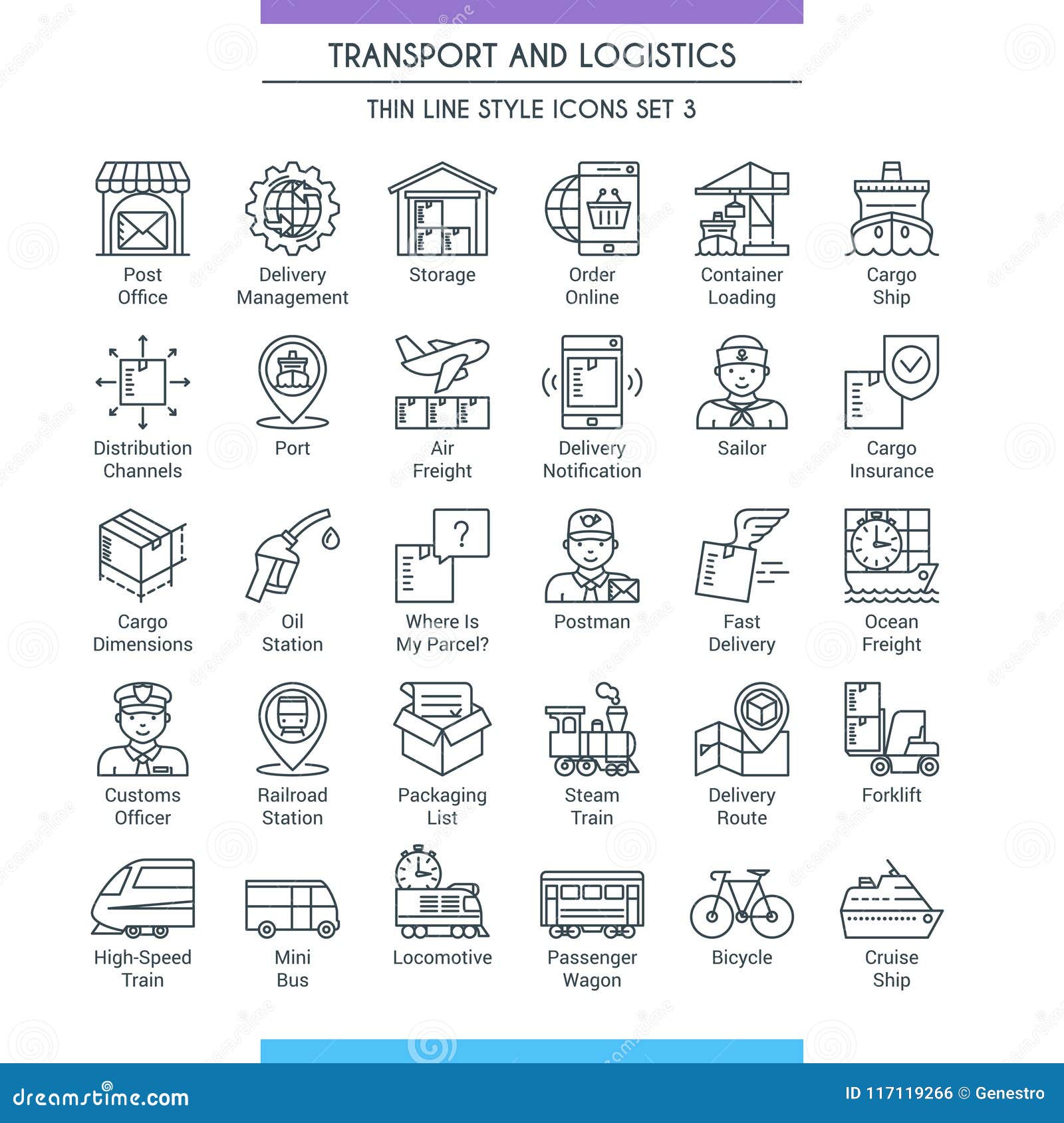 Transport and Logistic Line Icons 03 Stock Illustration - Illustration ...