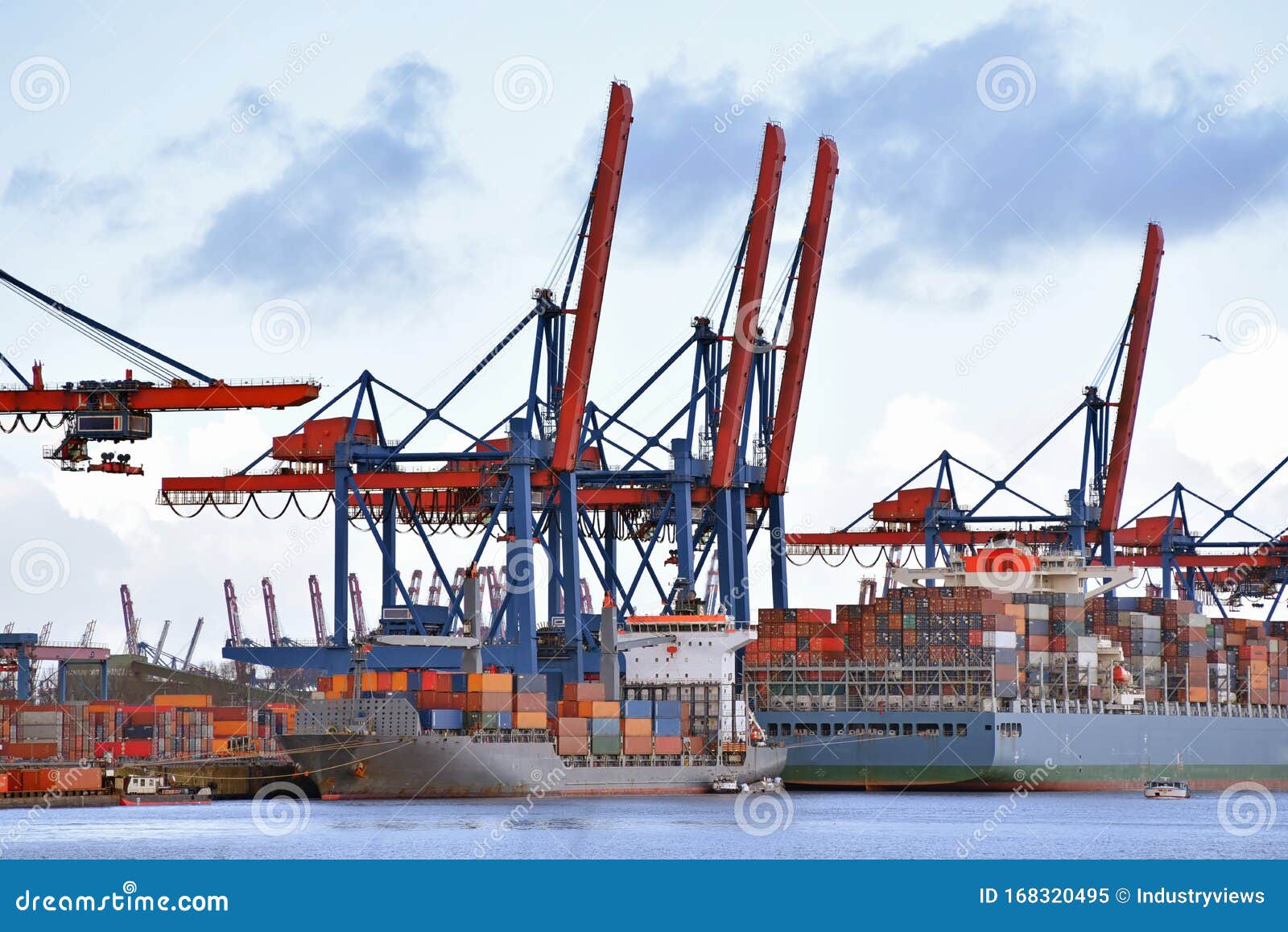 Transport and Logistics by Water - Loading of Ships in a Port with ...