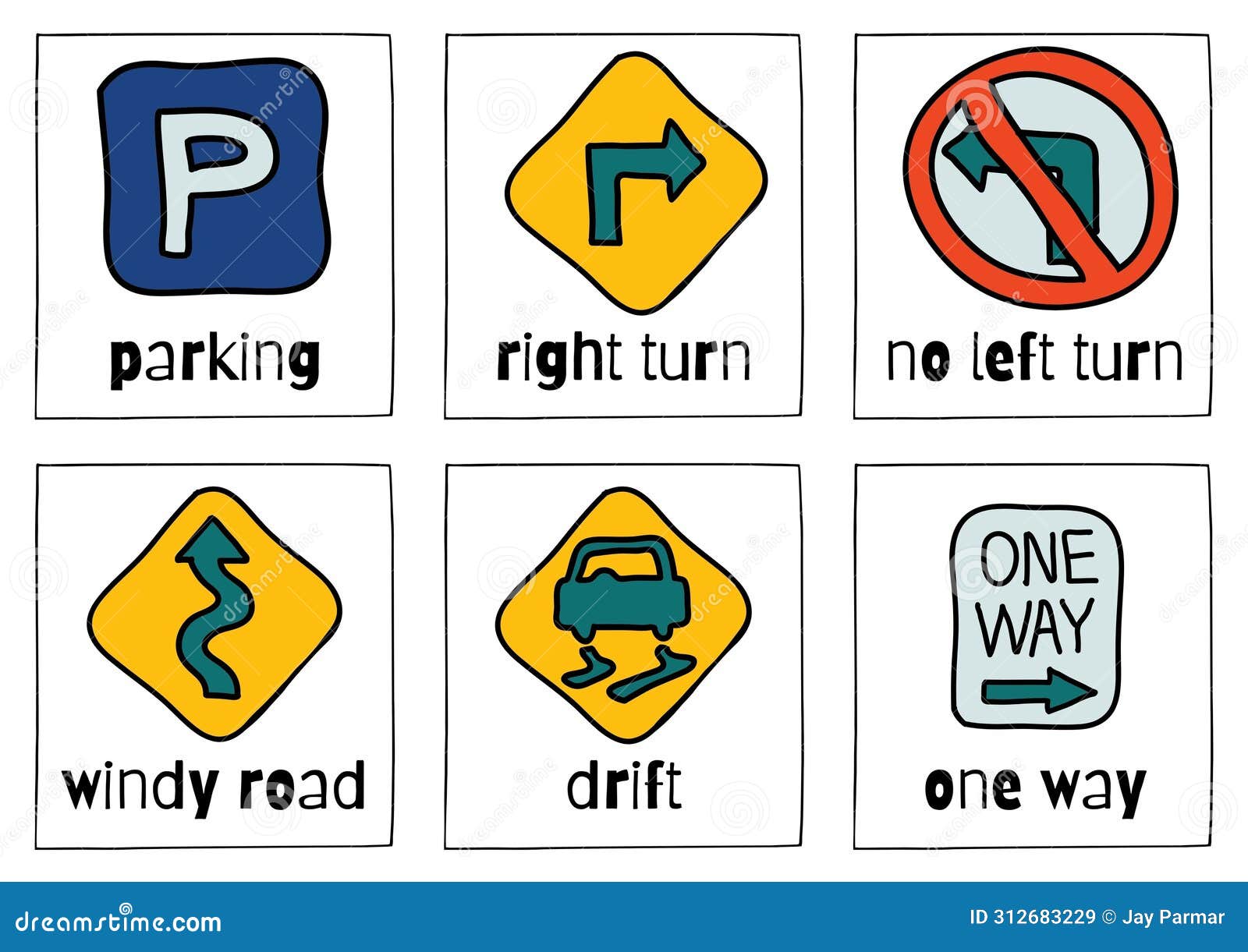 Transport and Road Signs Flashcards - 4 Stock Illustration ...