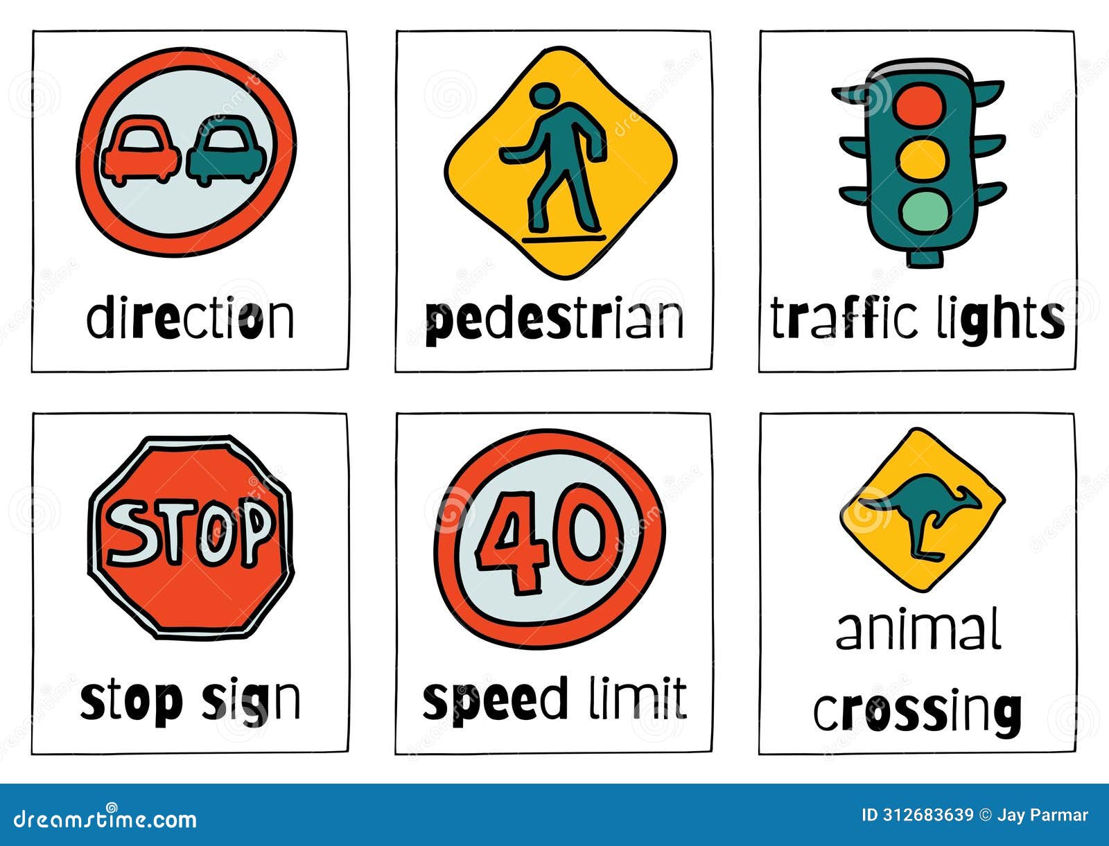 Transport and Road Signs Flashcards - 5 Stock Illustration ...