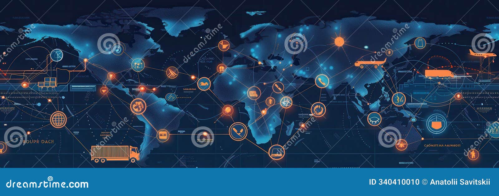 Transport Routes are Highlighted Across a Global Map, Displaying ...