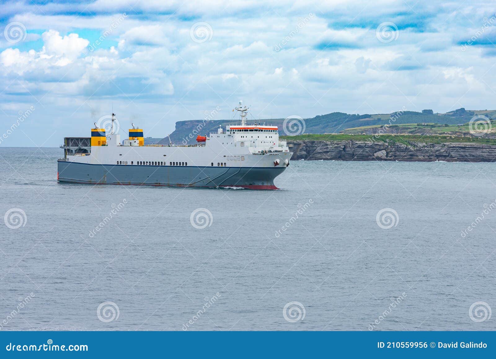 Transport Ship Coming into Port in a Calm Ocean Stock Photo - Image of ...