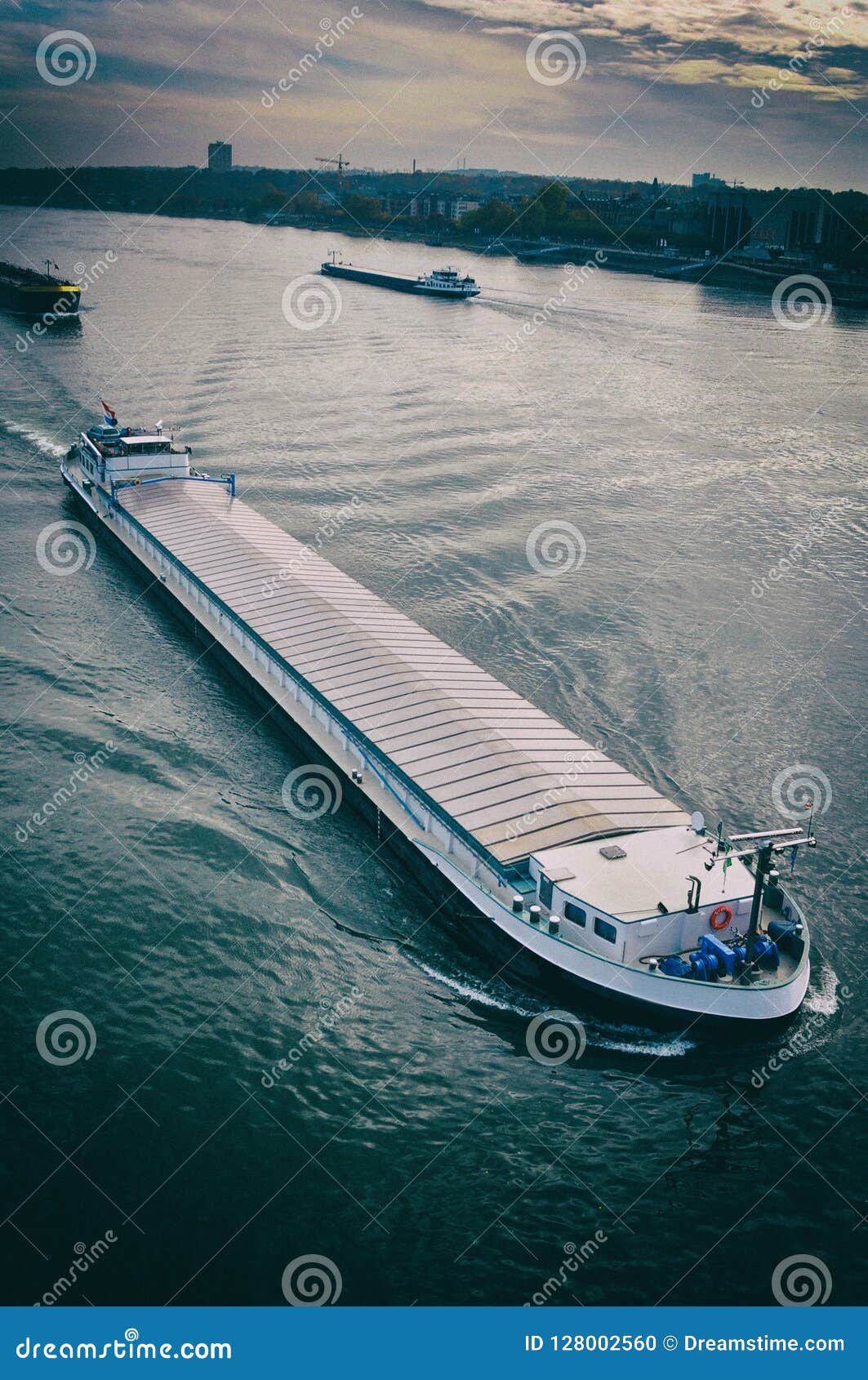 Transport Ship on the Rhine River in Mainz, Germany on a Summer Evening ...