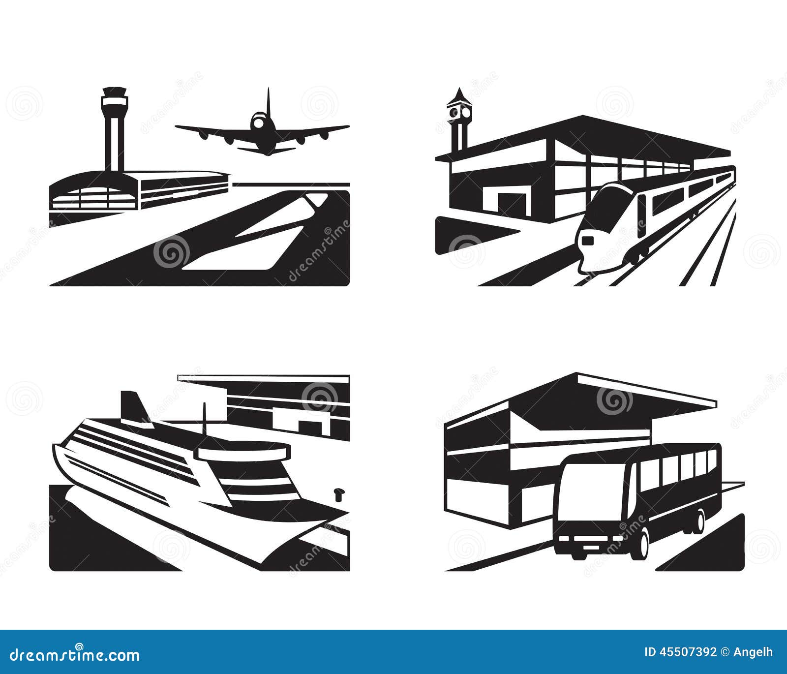 Transport Stations With Vehicles Vector Illustration | CartoonDealer ...
