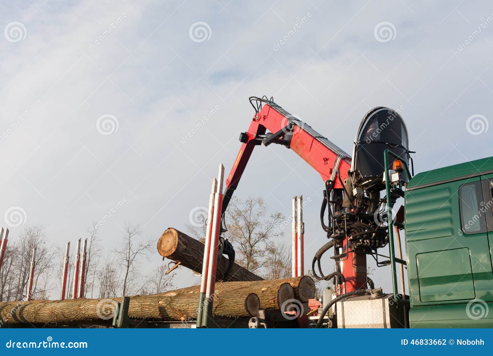 Transport from Tree Trunks with a Truck with Crane Stock Photo - Image ...