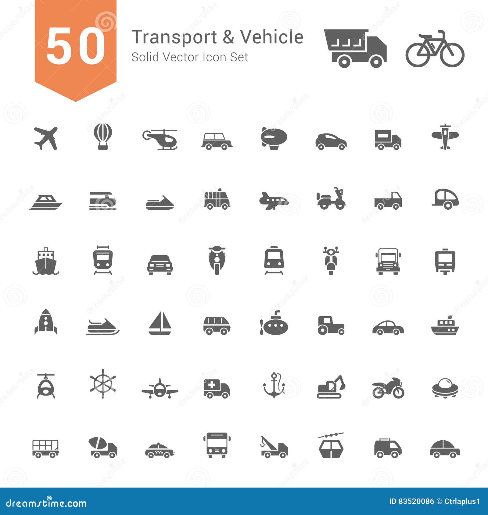 Transport & Vehicle Icon Set. 50 Solid Vector Icons. Stock Vector ...