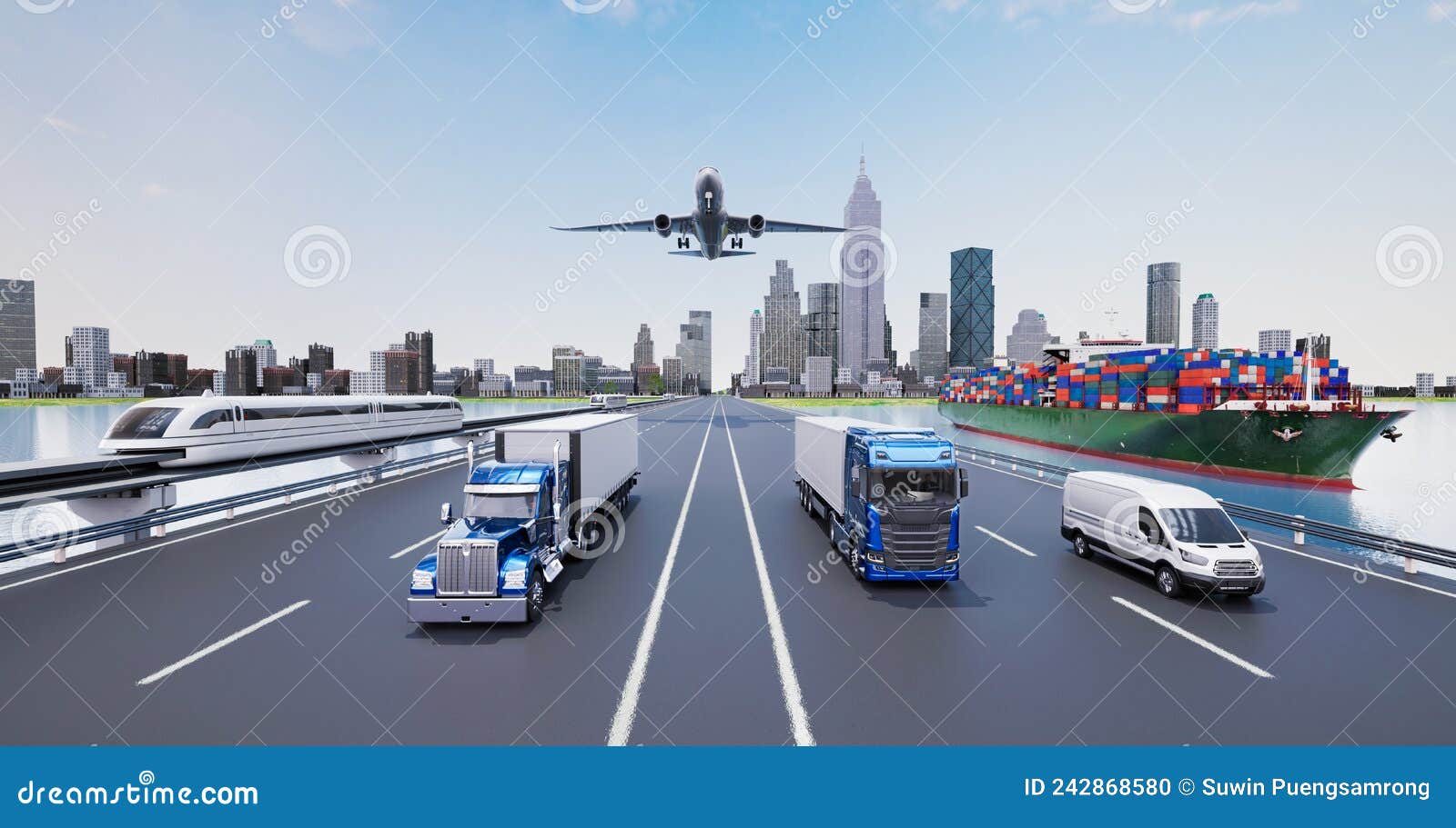Transport Vehicle and Logistics Concept, 3d Render Stock Illustration ...
