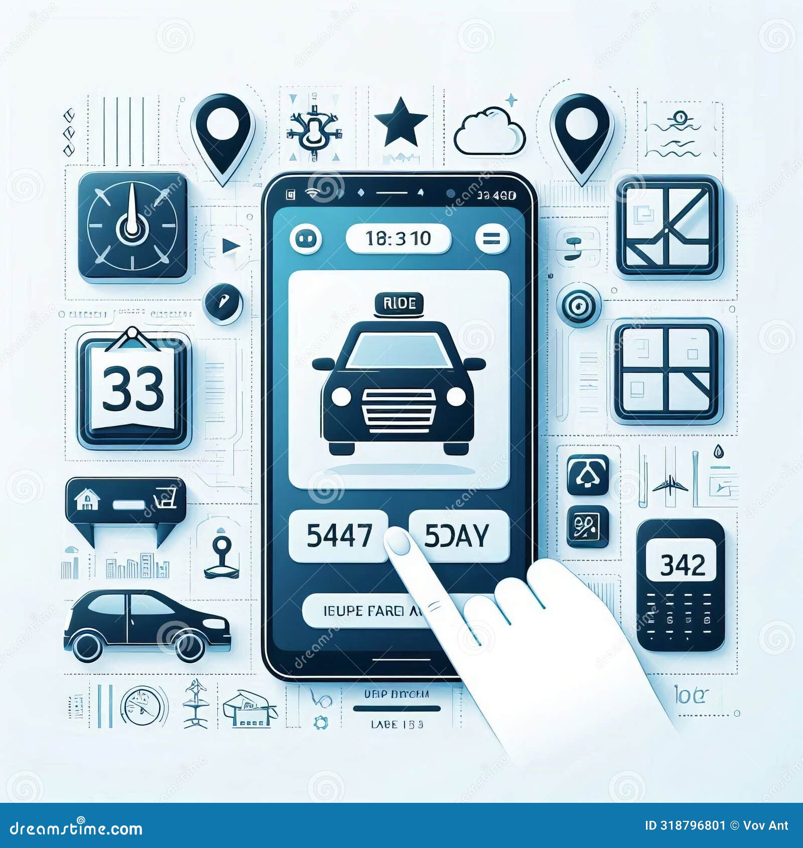 Transportation App Interface with Ride Options, Map View, and F Stock ...