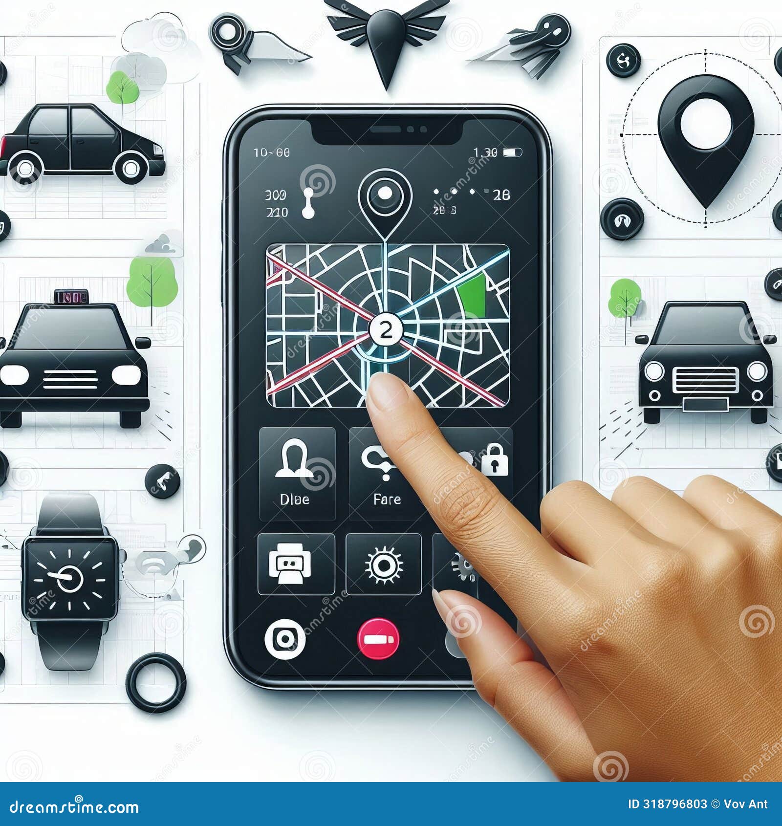 Transportation App Interface with Ride Options, Map View, and F Stock ...