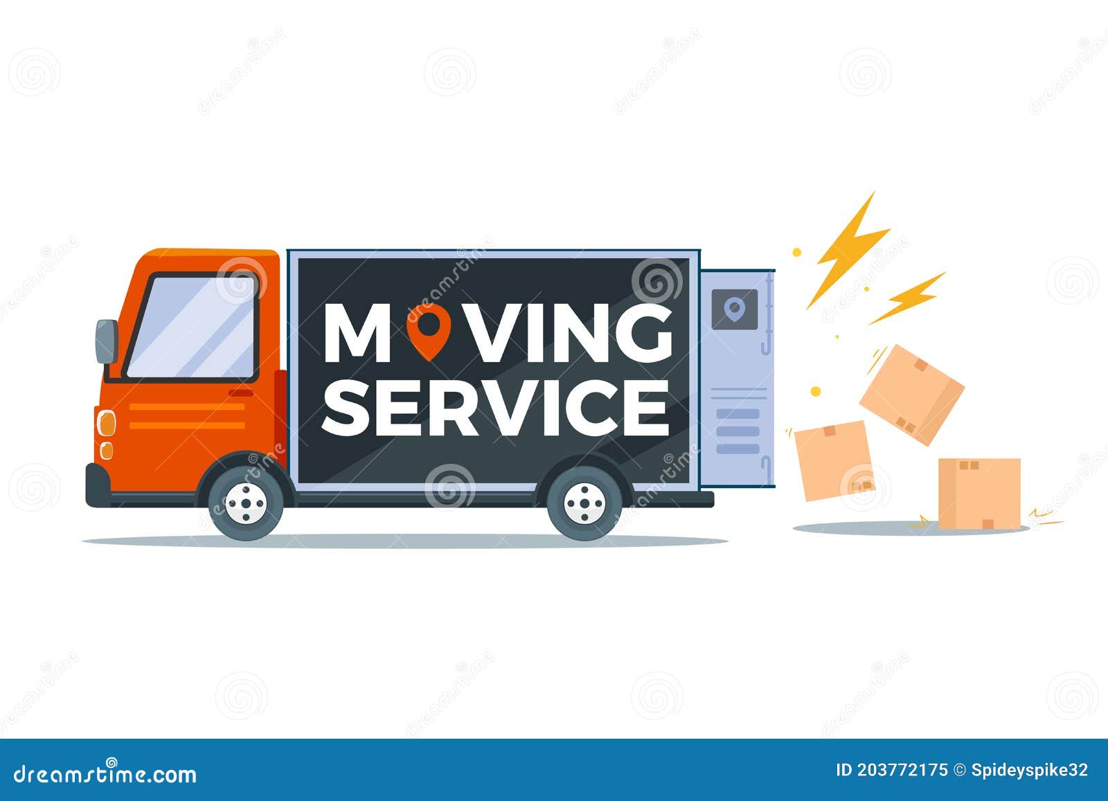 A Transportation Car and the Falling Packages. Isolated Vector ...