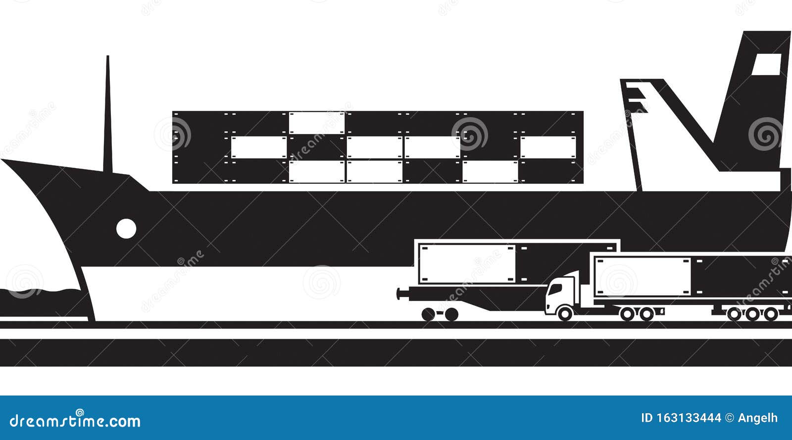 Transportation of Cargo Container by Land and by Water Stock Vector ...
