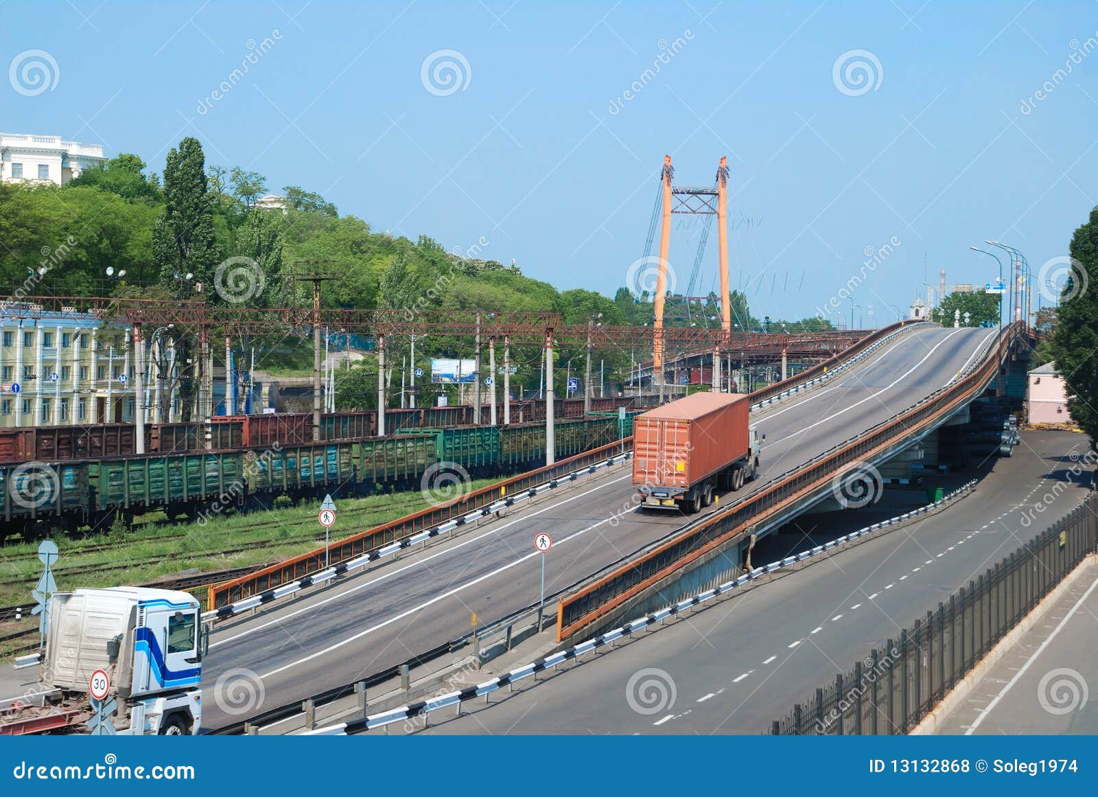 Transportation of Cargoes by Rail and Lorry Stock Photo - Image of ...