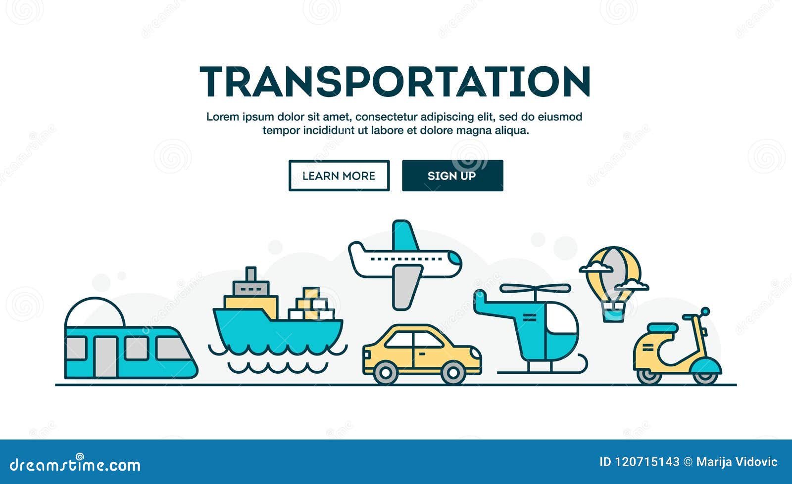 Transportation, Colorful Concept Header, Flat Design Thin Line S Stock ...