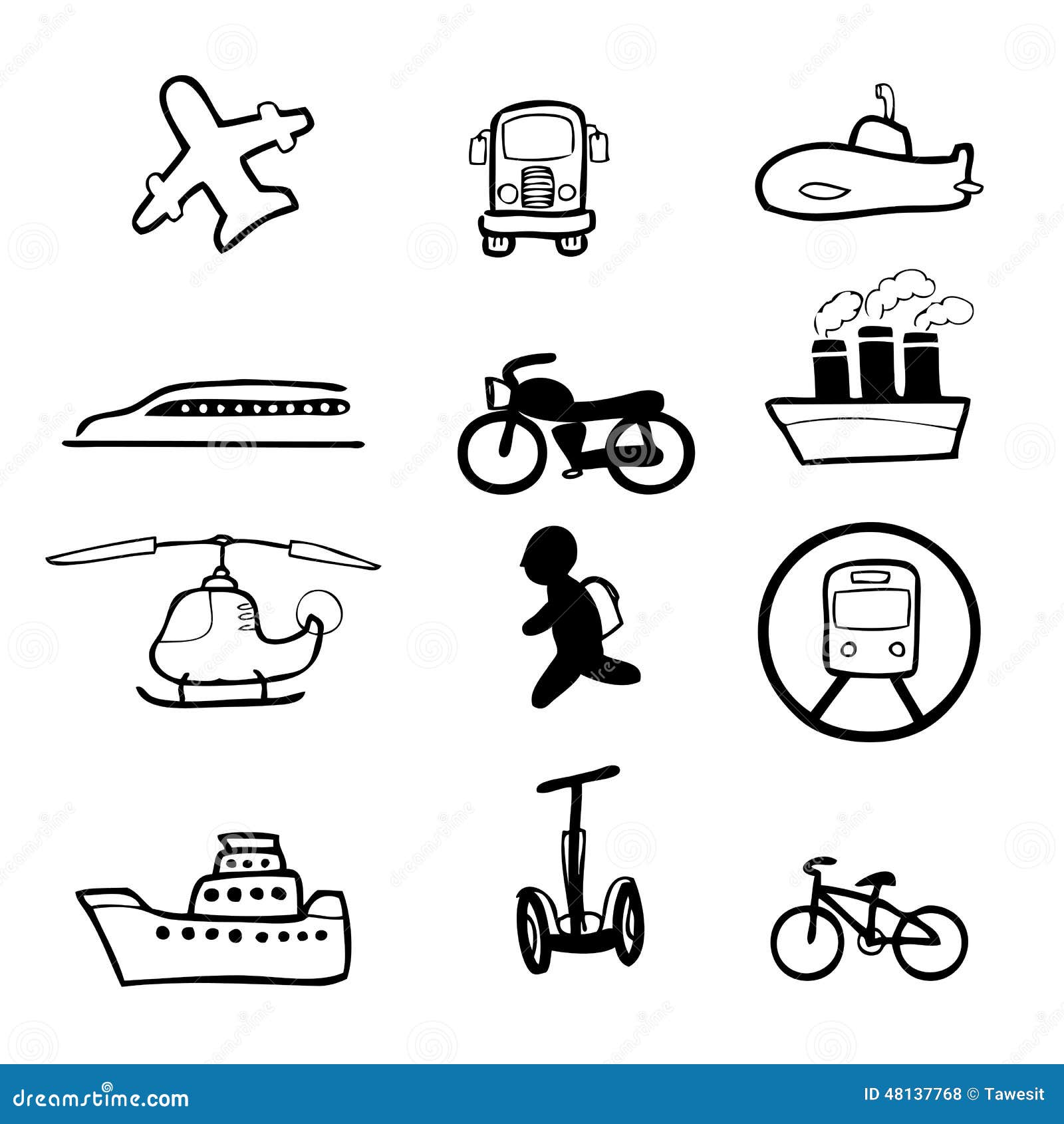 Transportation Commuter Drawing Icons Set Stock Vector - Illustration ...