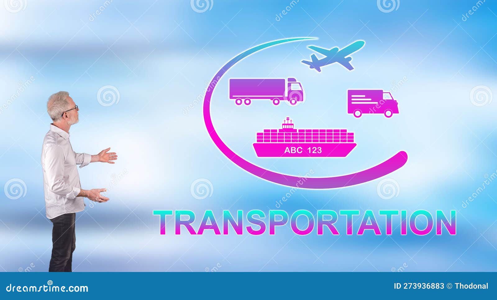 A Transportation Concept Explained by a Businessman on a Wall Screen ...