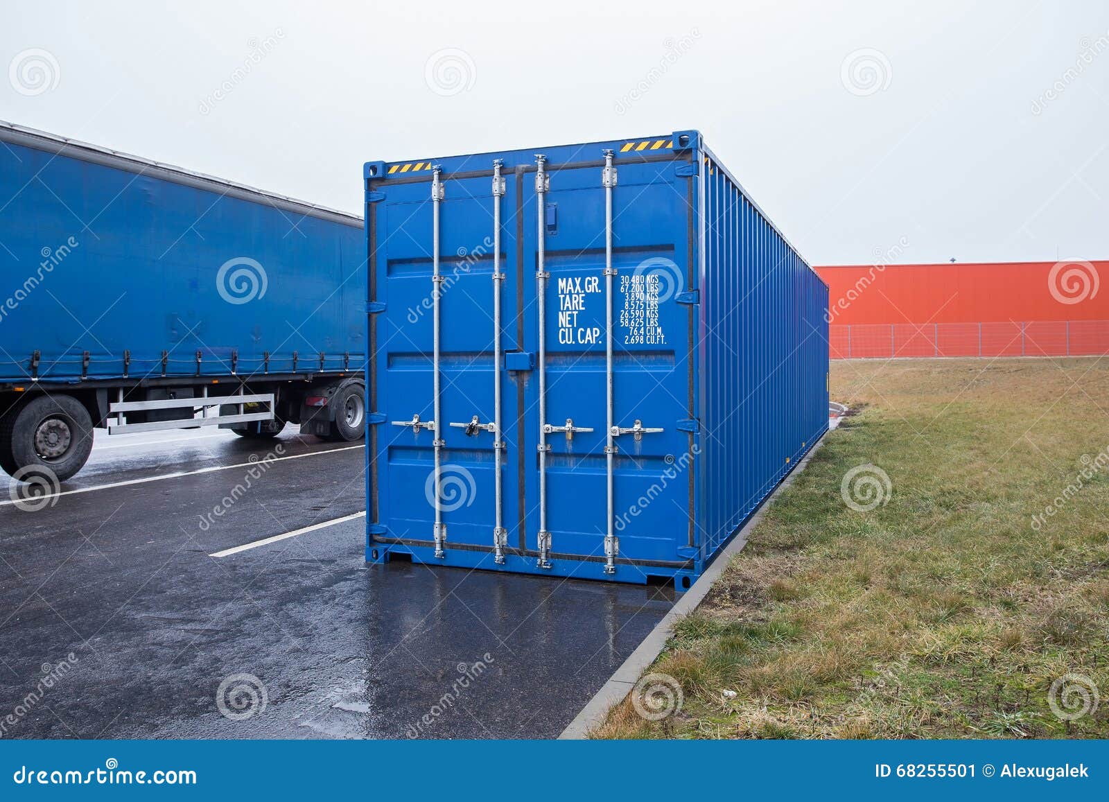 Transportation Container and Truck on Parking Stock Image - Image of ...