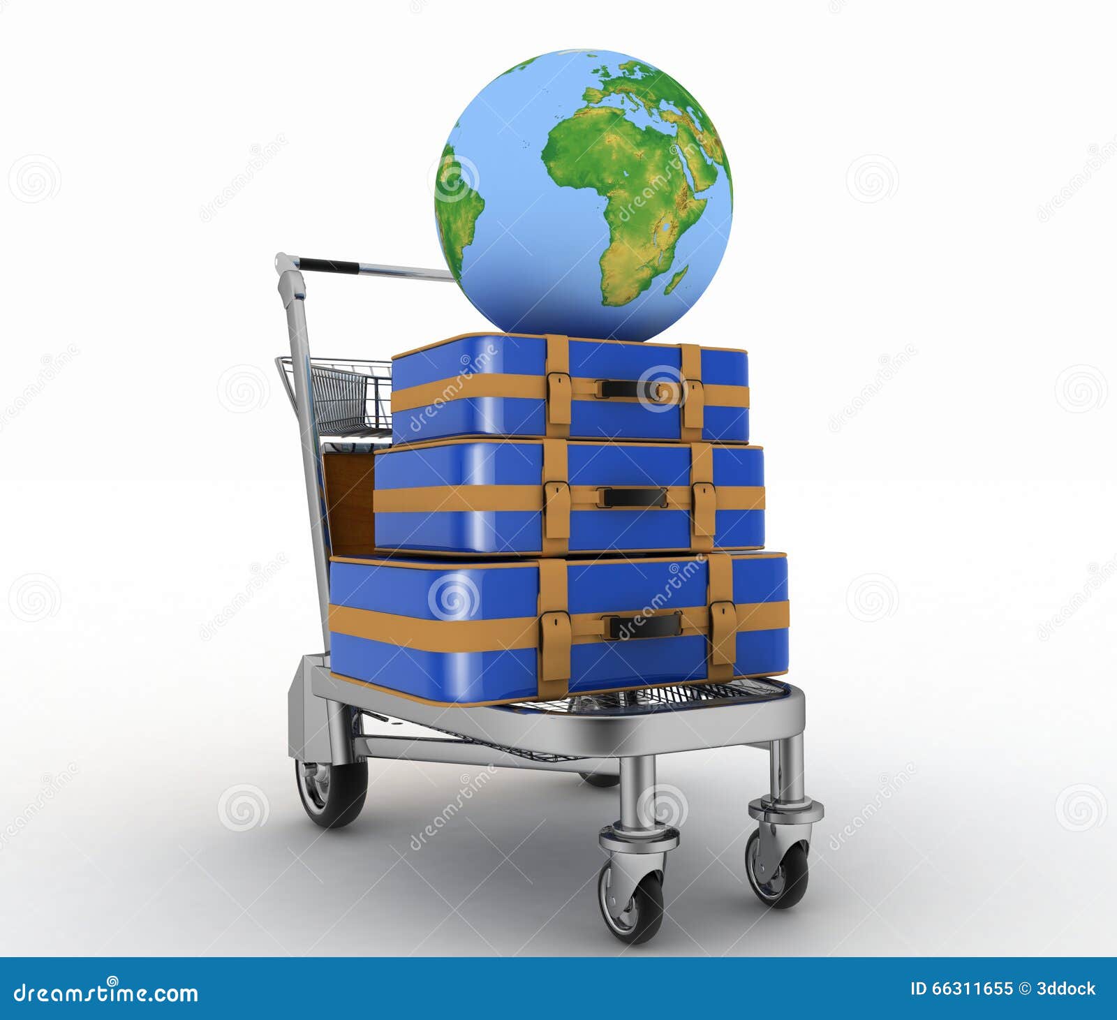 Transportation of Earth and Suitcases on Freight Light Cart Stock ...