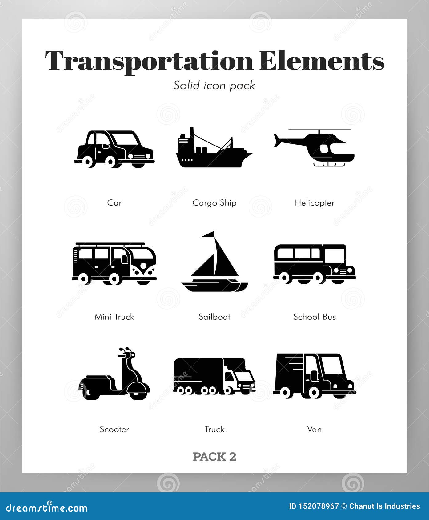 Transportation Elements Solid Pack Stock Vector - Illustration of lorry ...