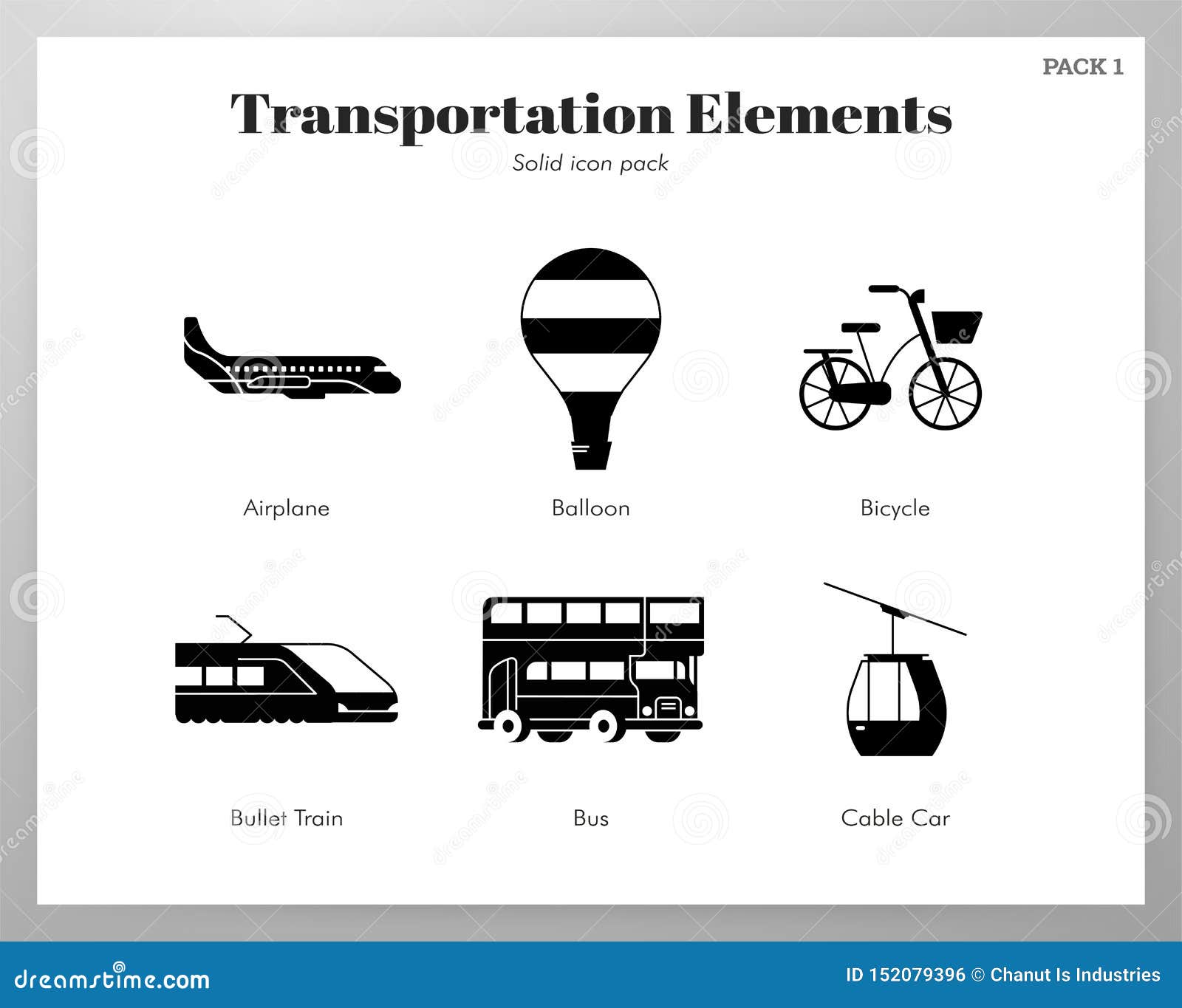 Transportation Elements Solid Pack Stock Vector - Illustration of ...