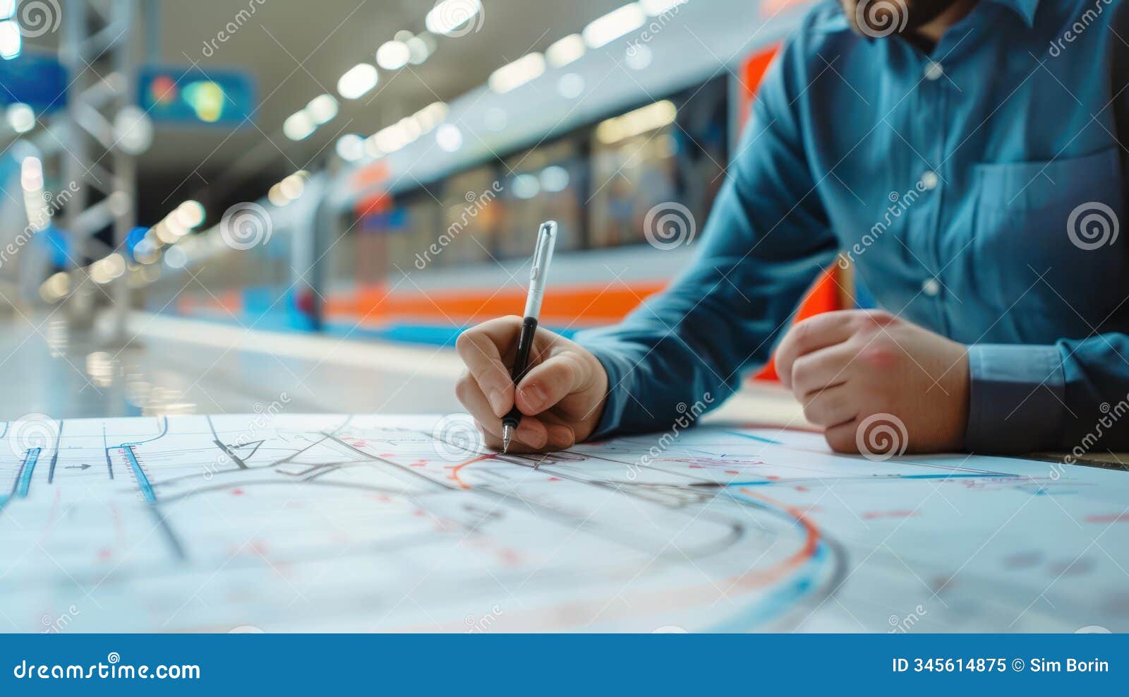 Transportation Engineer Drawing Plans for a New Transit Stock ...