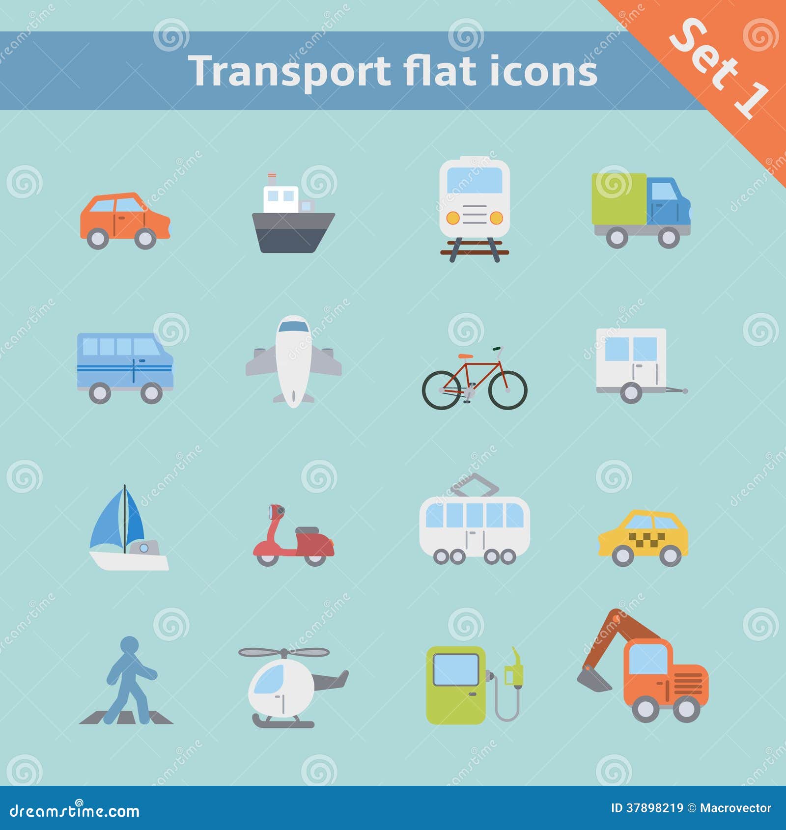 Transportation Flat Icons Set Stock Vector - Illustration of ...