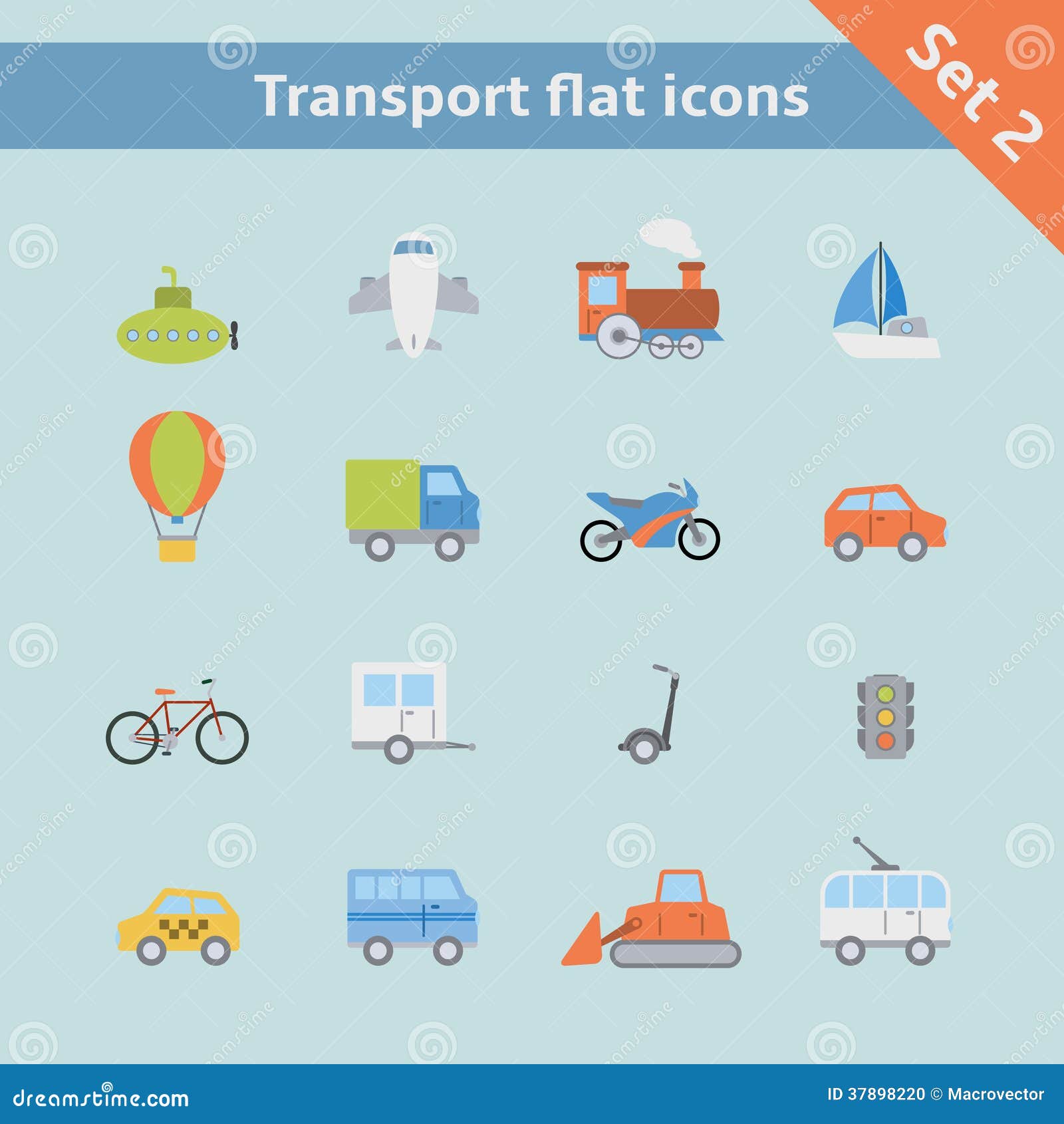 Transportation Flat Icons Set Stock Vector - Illustration of ...