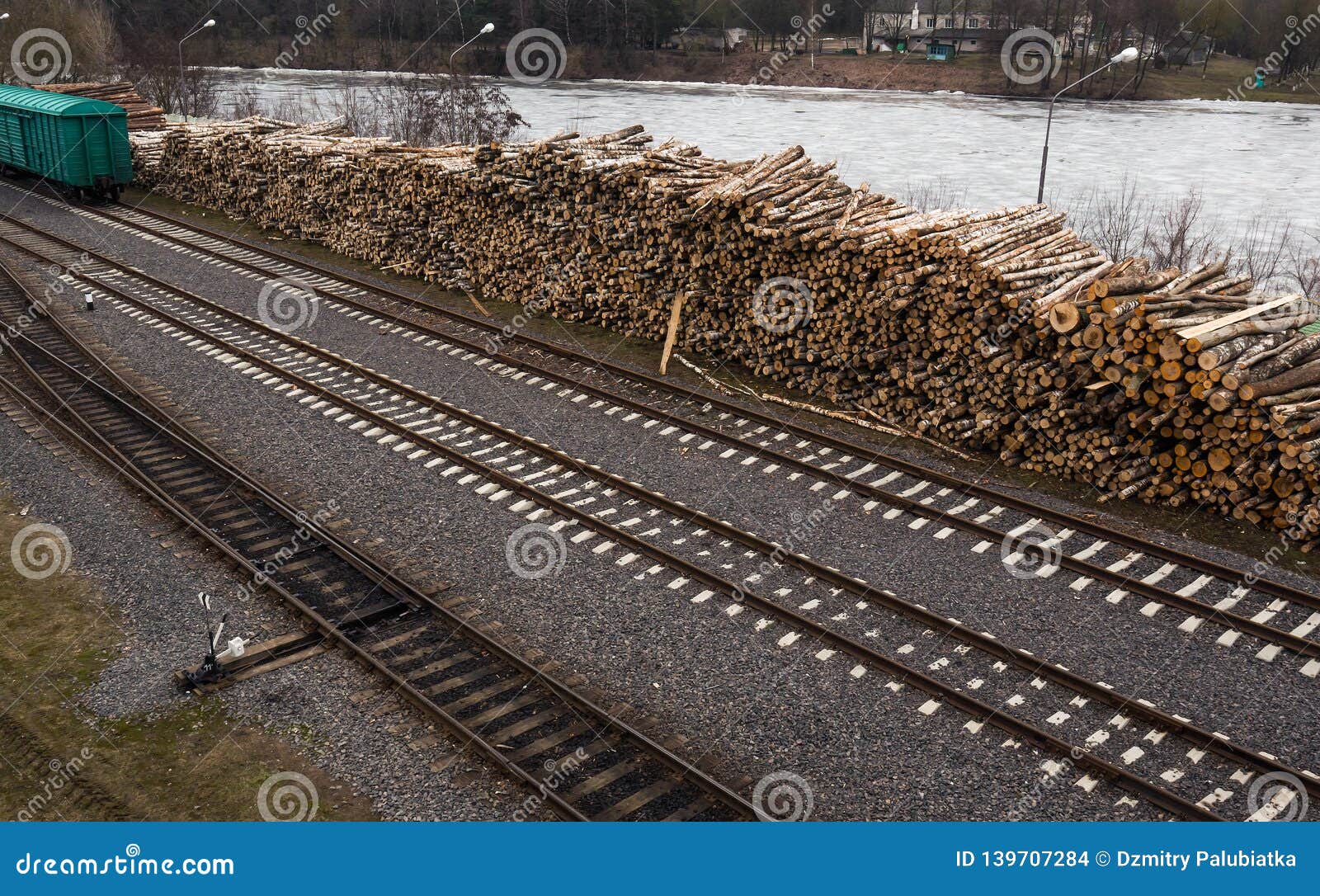 Transportation of Forest by Rail. Railway Junction Stock Photo - Image ...