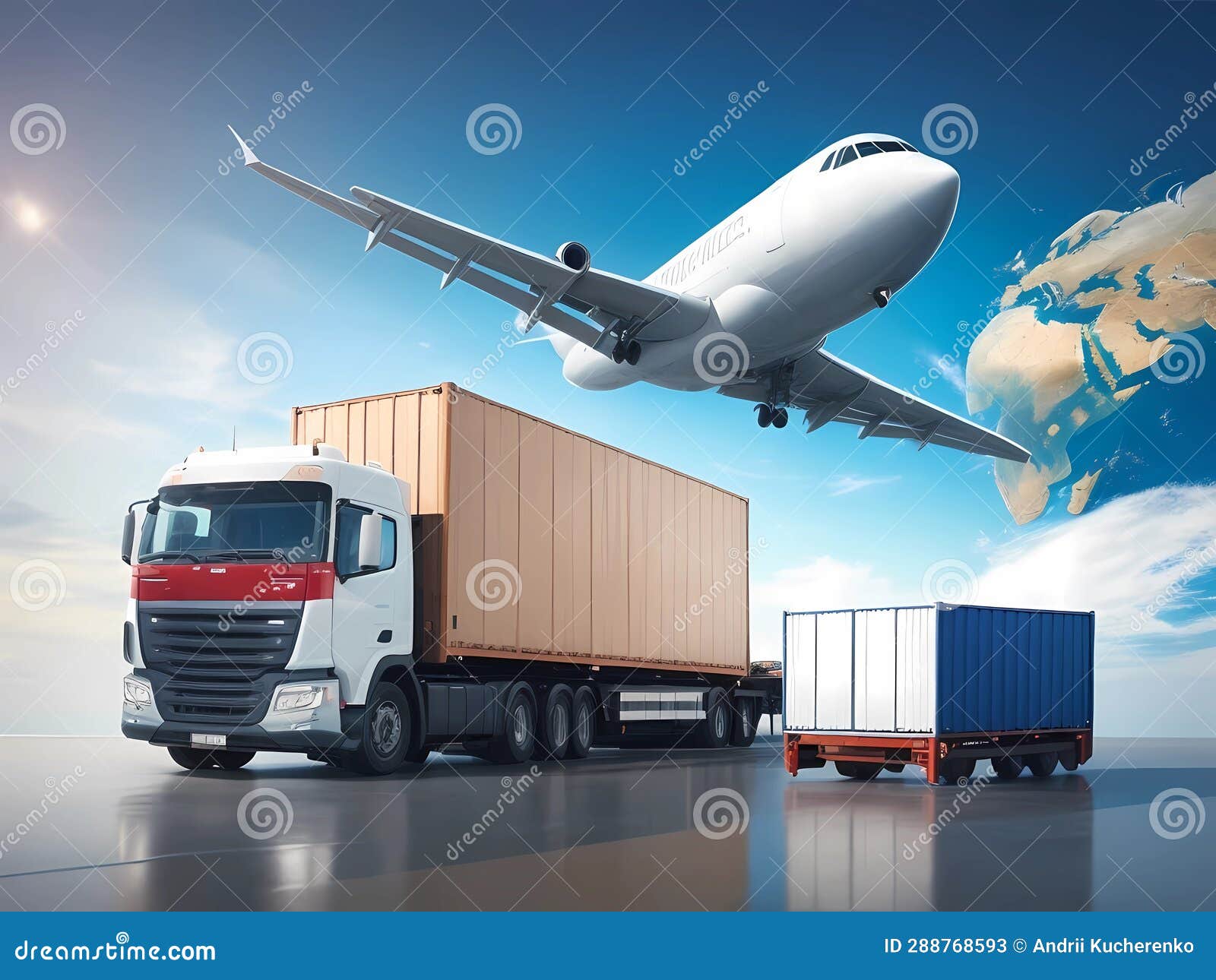 Transportation of Goods by Trucks and Airplanes Stock Illustration ...