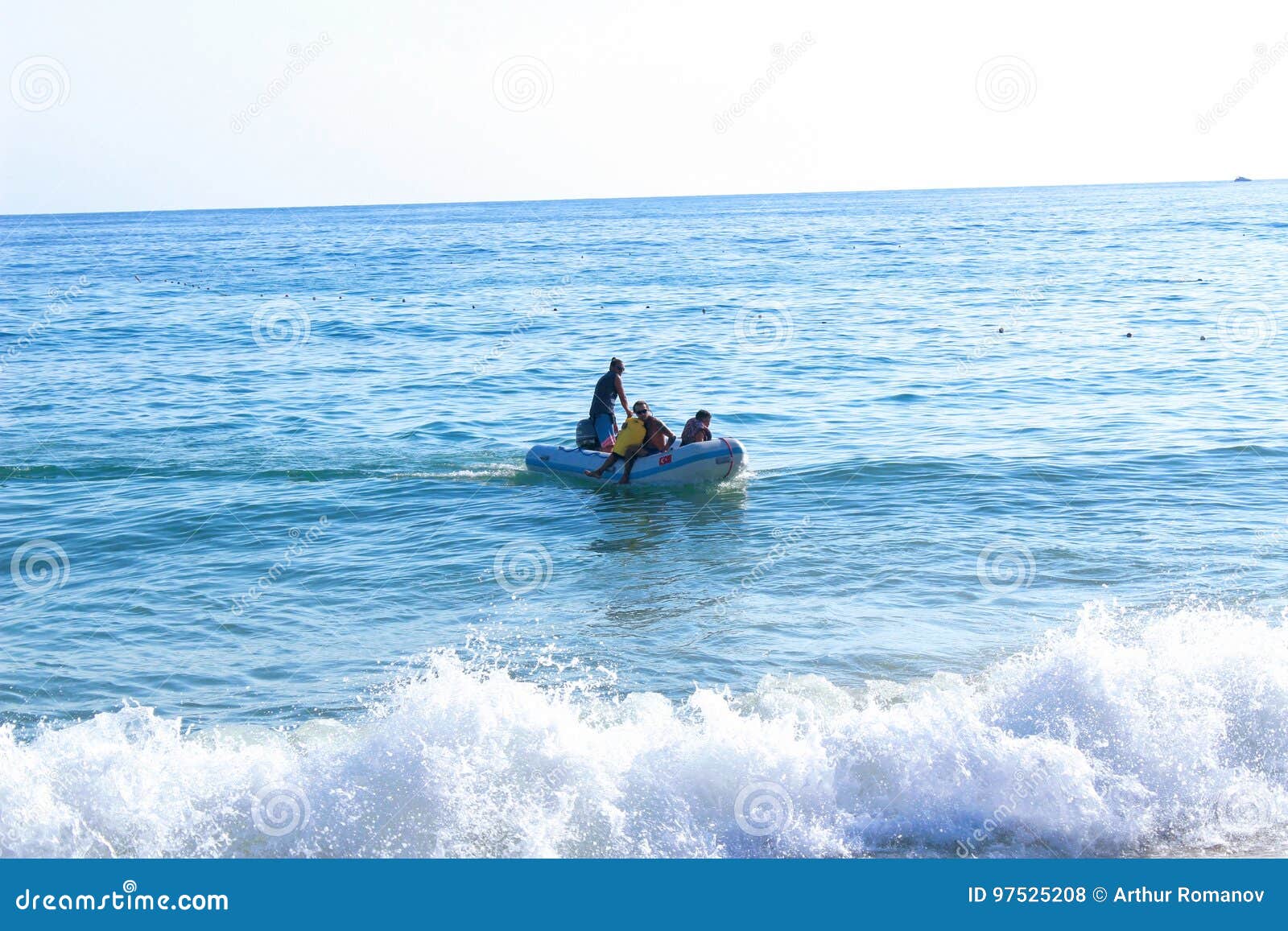 Transportation of a Group of People on a White Inflatable Rubber Boat ...