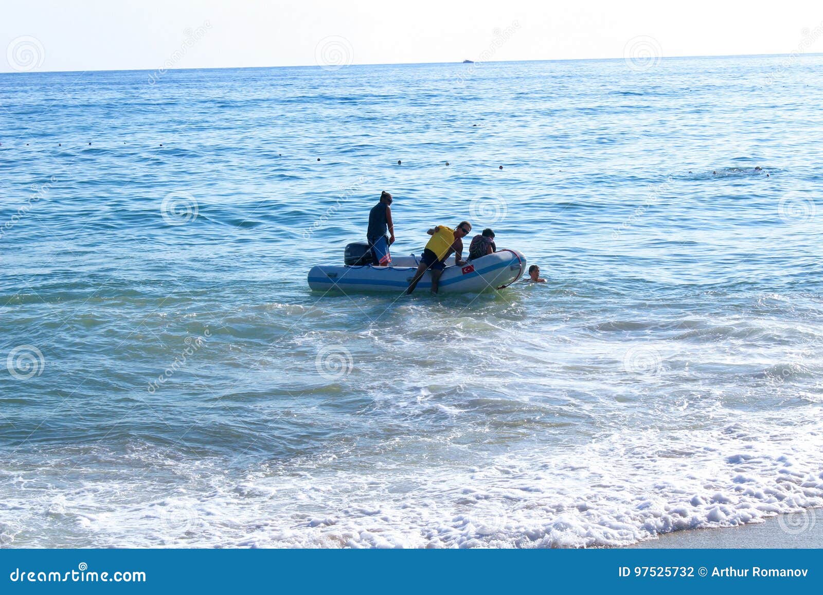 Transportation of a Group of People on a White Inflatable Rubber Boat ...