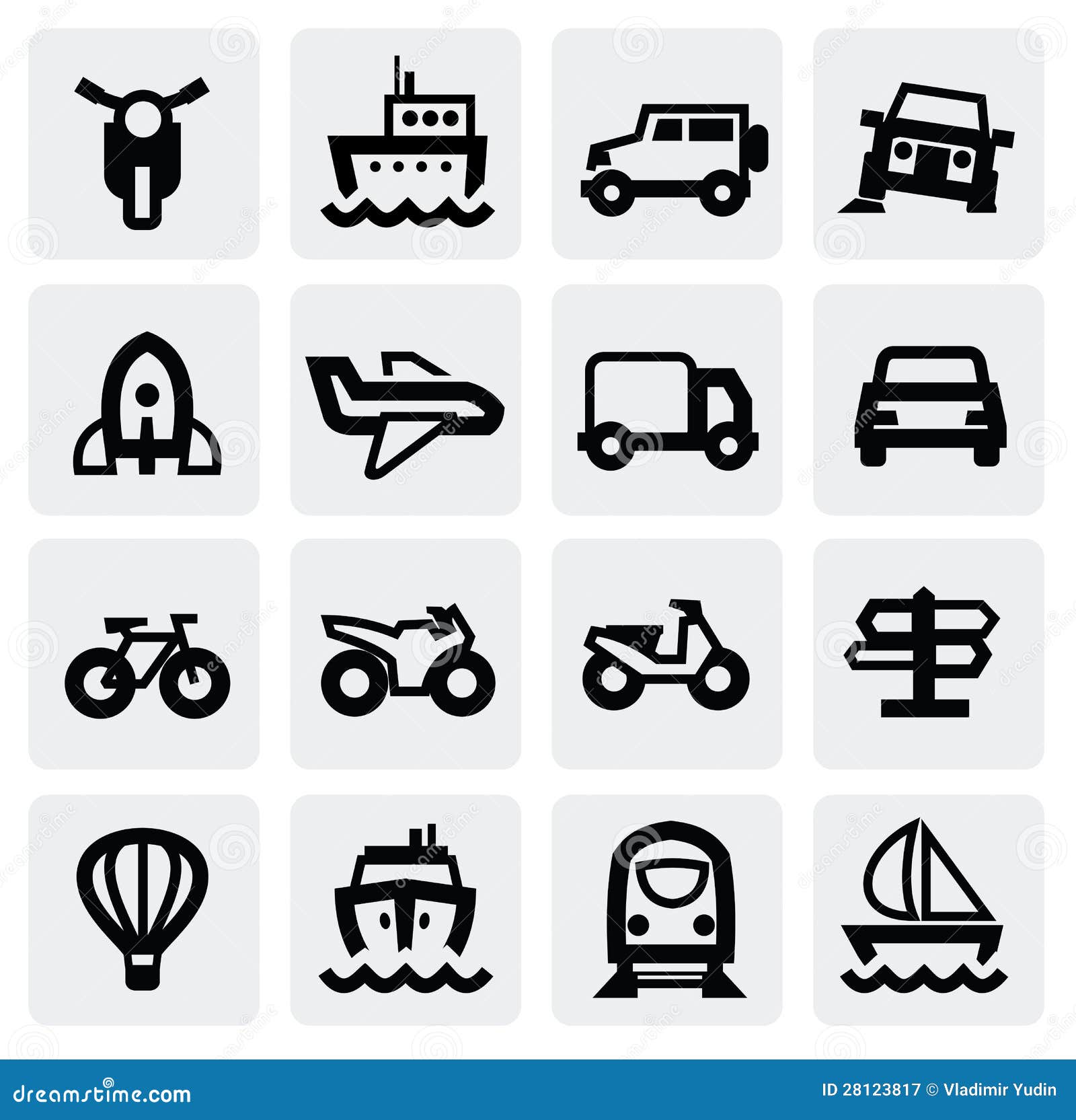 Transportation Icon Set With Vehicles, Traffic Lights, Car, Truck, Road ...