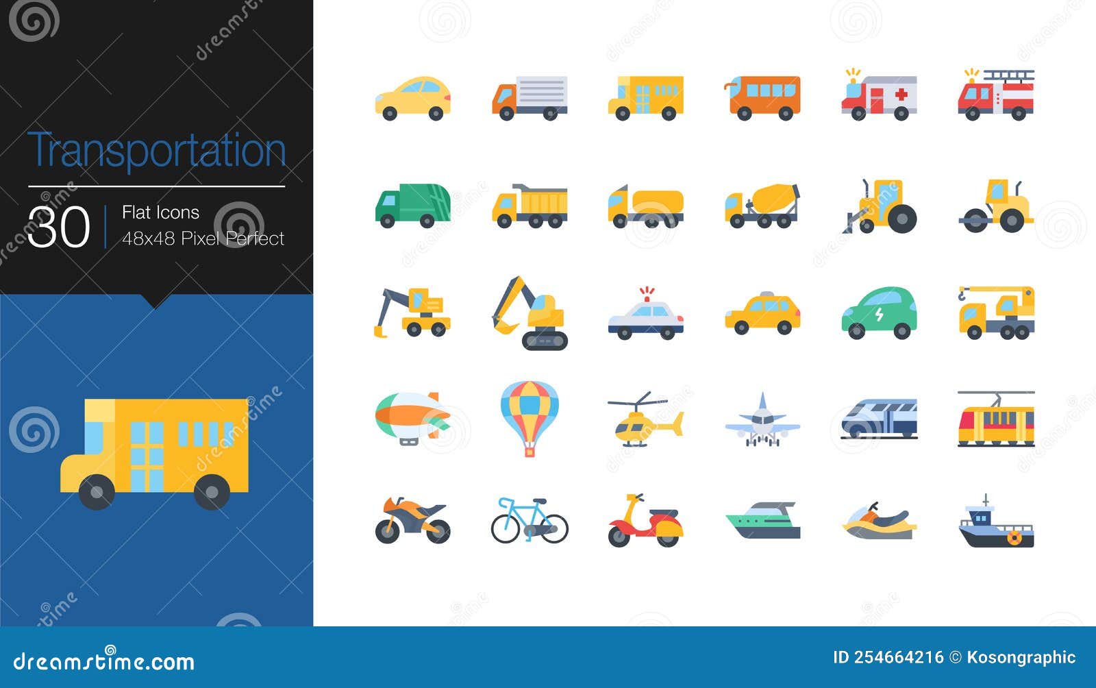 Transportation Icons. Flat Design Stock Vector - Illustration of ...