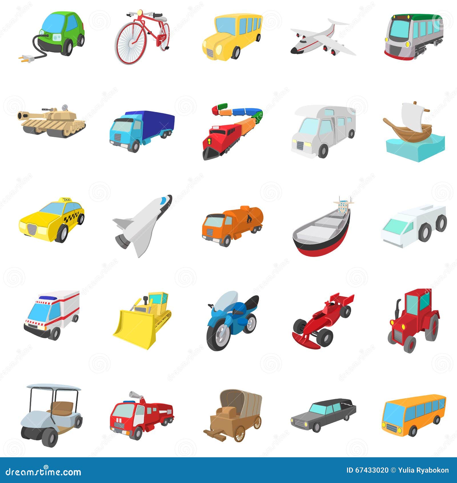 Transportation Icons Set, Cartoon Style Stock Vector - Illustration of ...