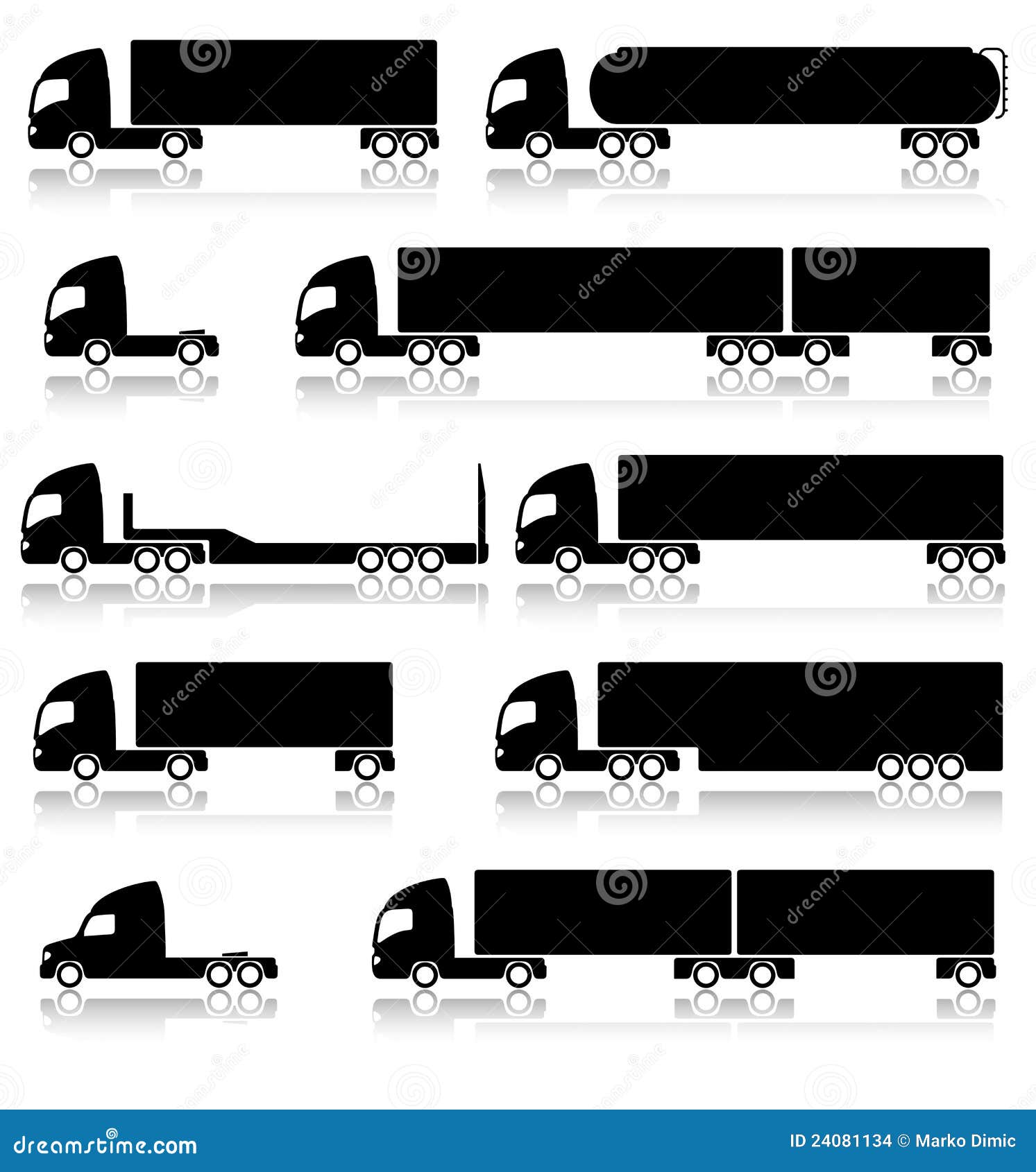 Transportation Icons Set. Delivery Trailers, Cargo Trukcs, Dumpers And ...