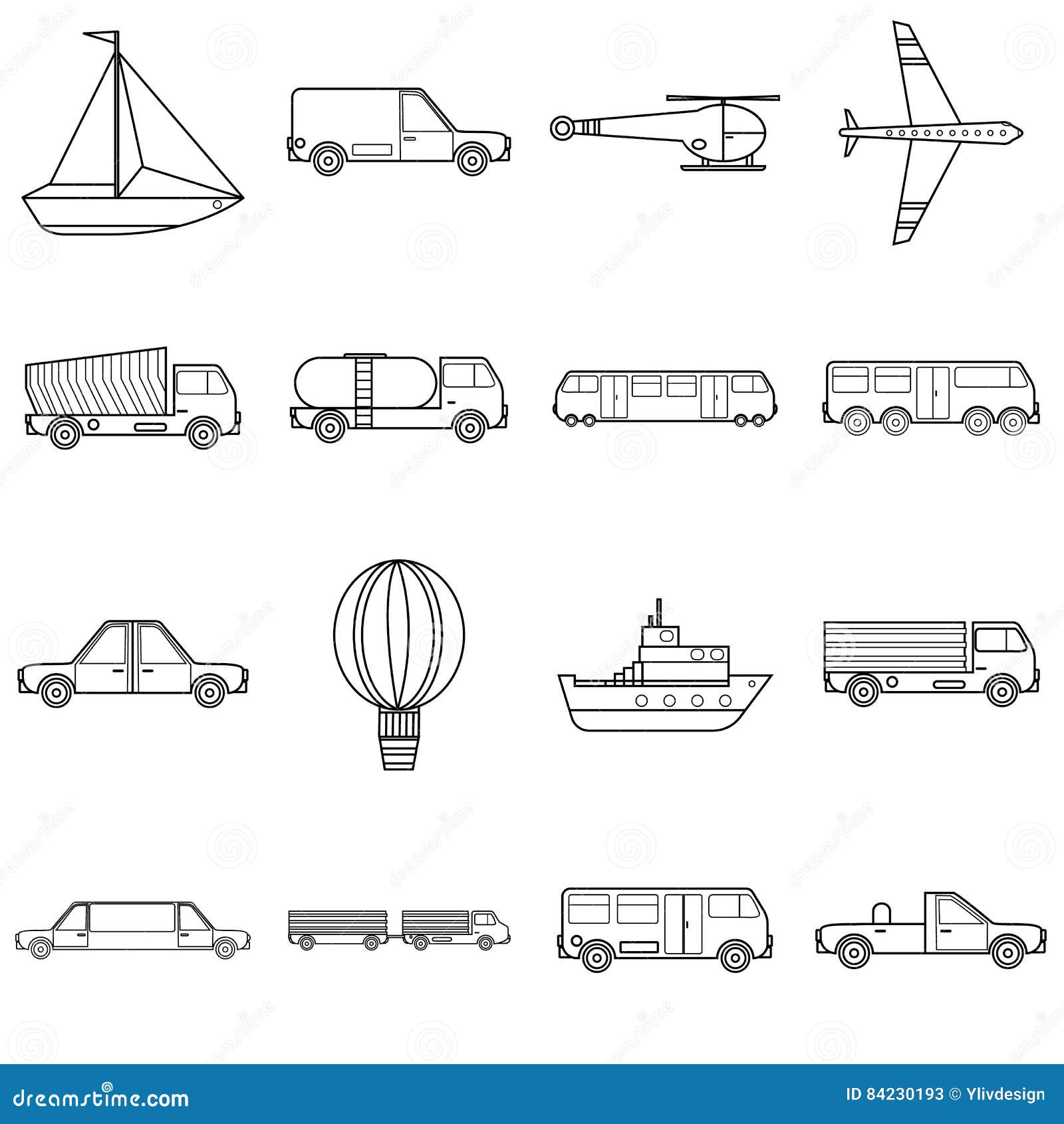 Transportation Items Icons Set, Outline Style Stock Vector ...