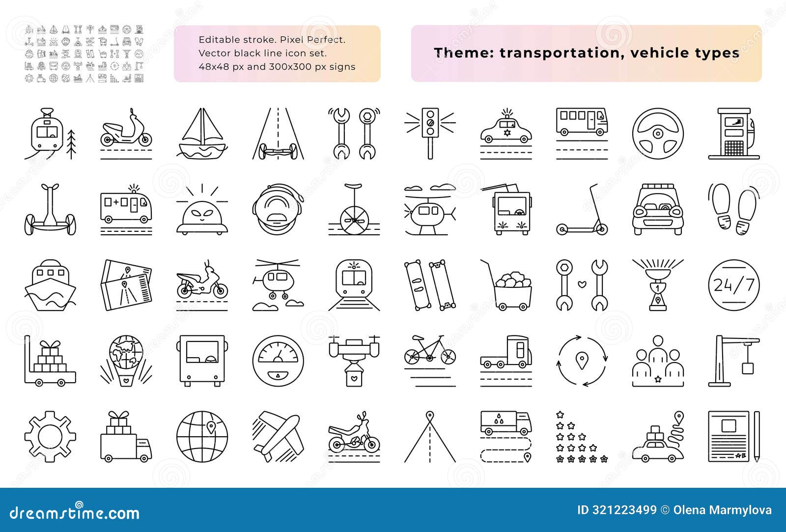 Transportation Line Icon Set Stock Vector - Illustration of logistics ...