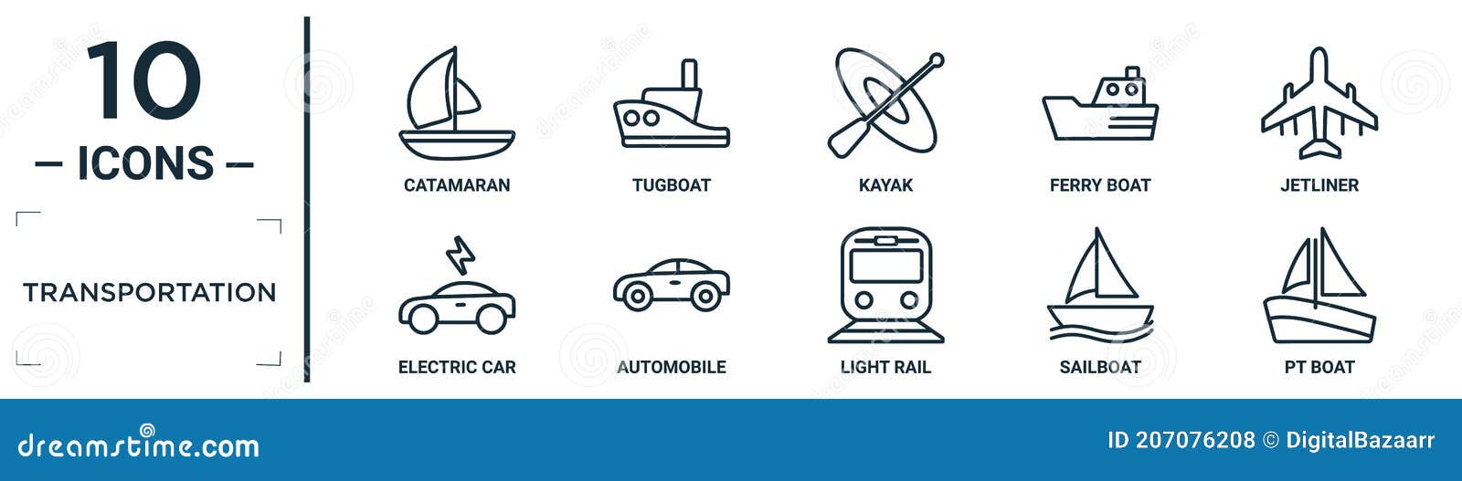 Transportation Linear Icon Set. Includes Thin Line Catamaran, Kayak ... Transportation Linear Icon Set. Includes Thin Line Catamaran, Kayak ...