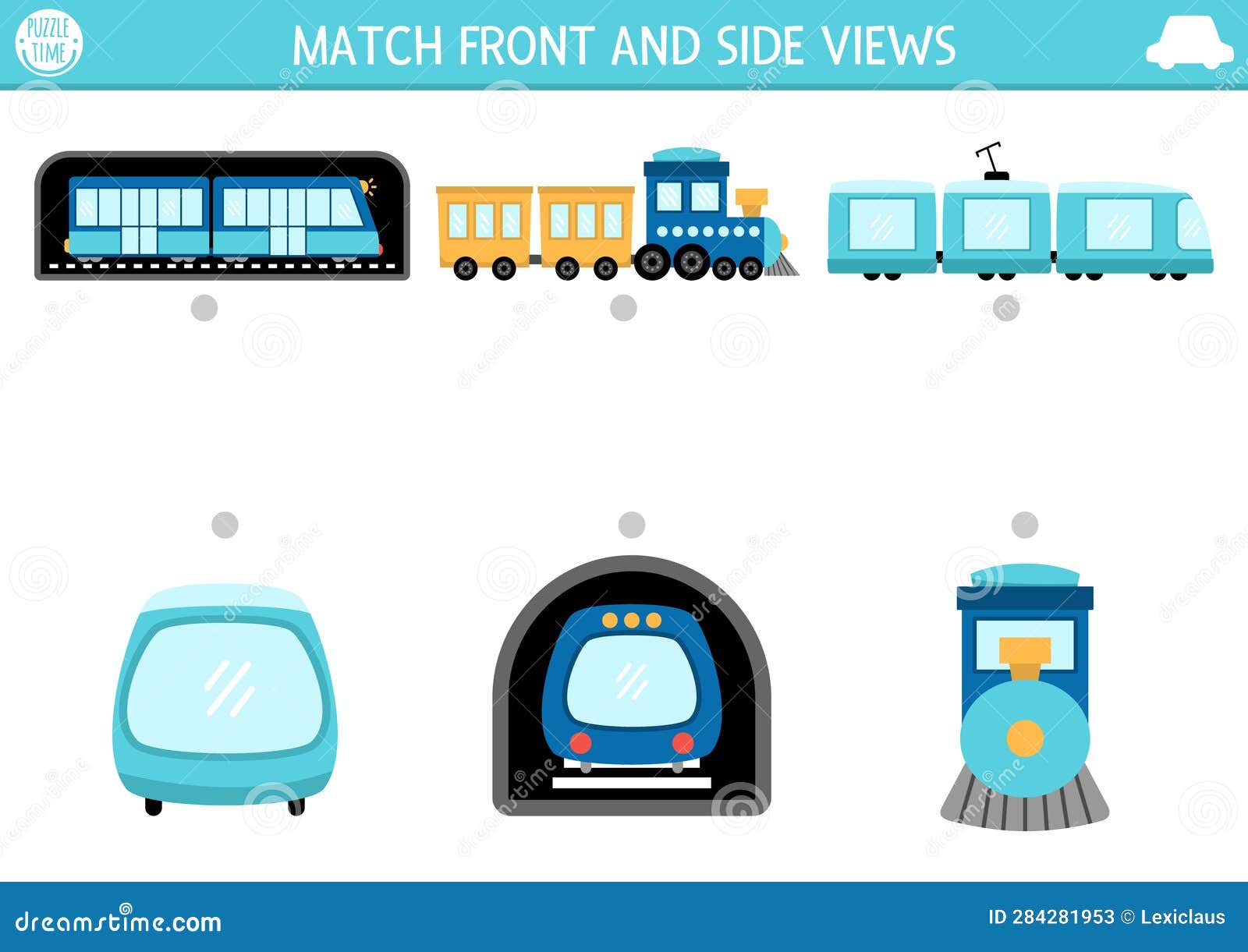 Transportation Matching Activity with Cute Side and Front View of Train ...