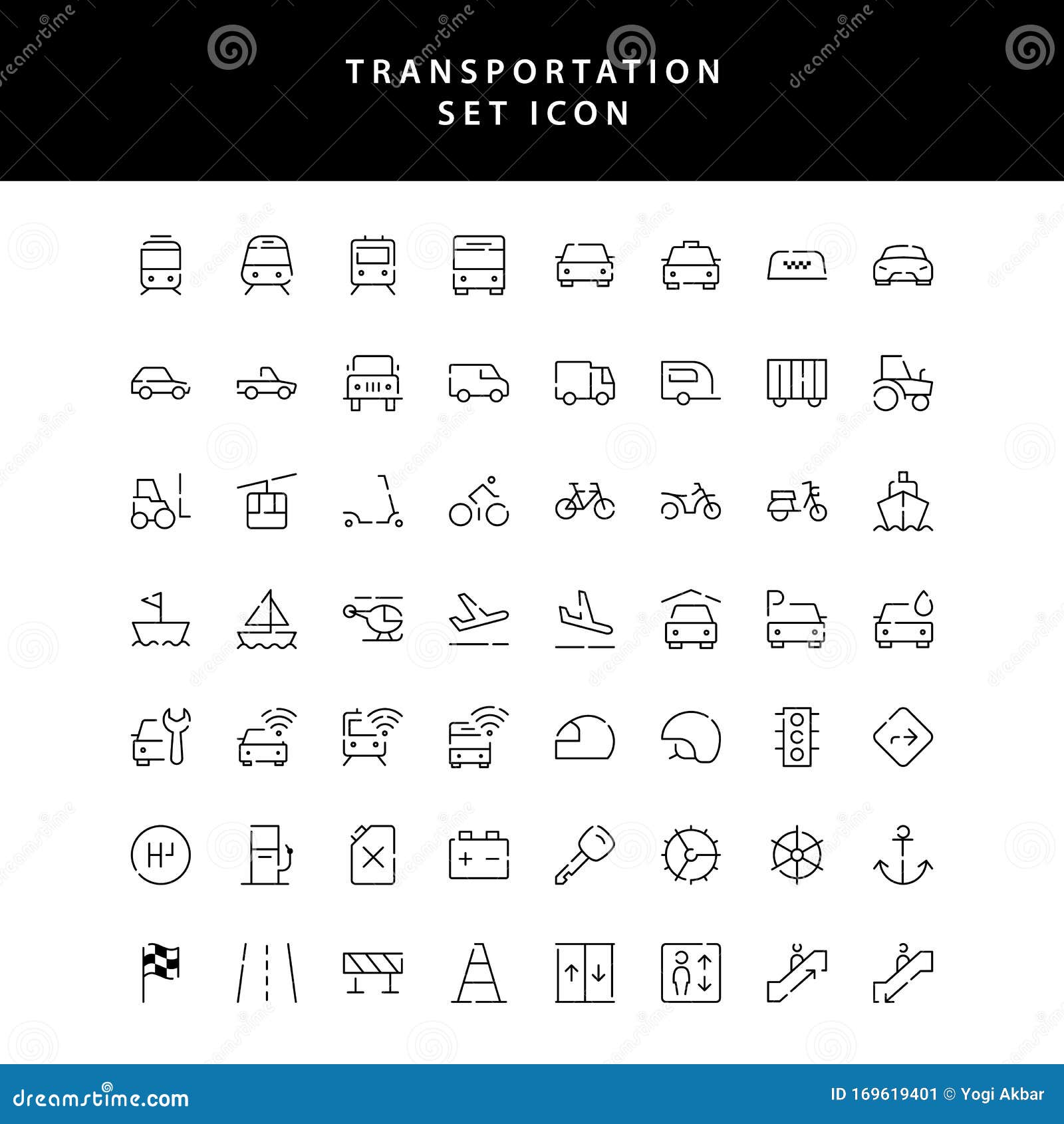 Transportation Outline Icon Set Stock Vector - Illustration of jeep ...